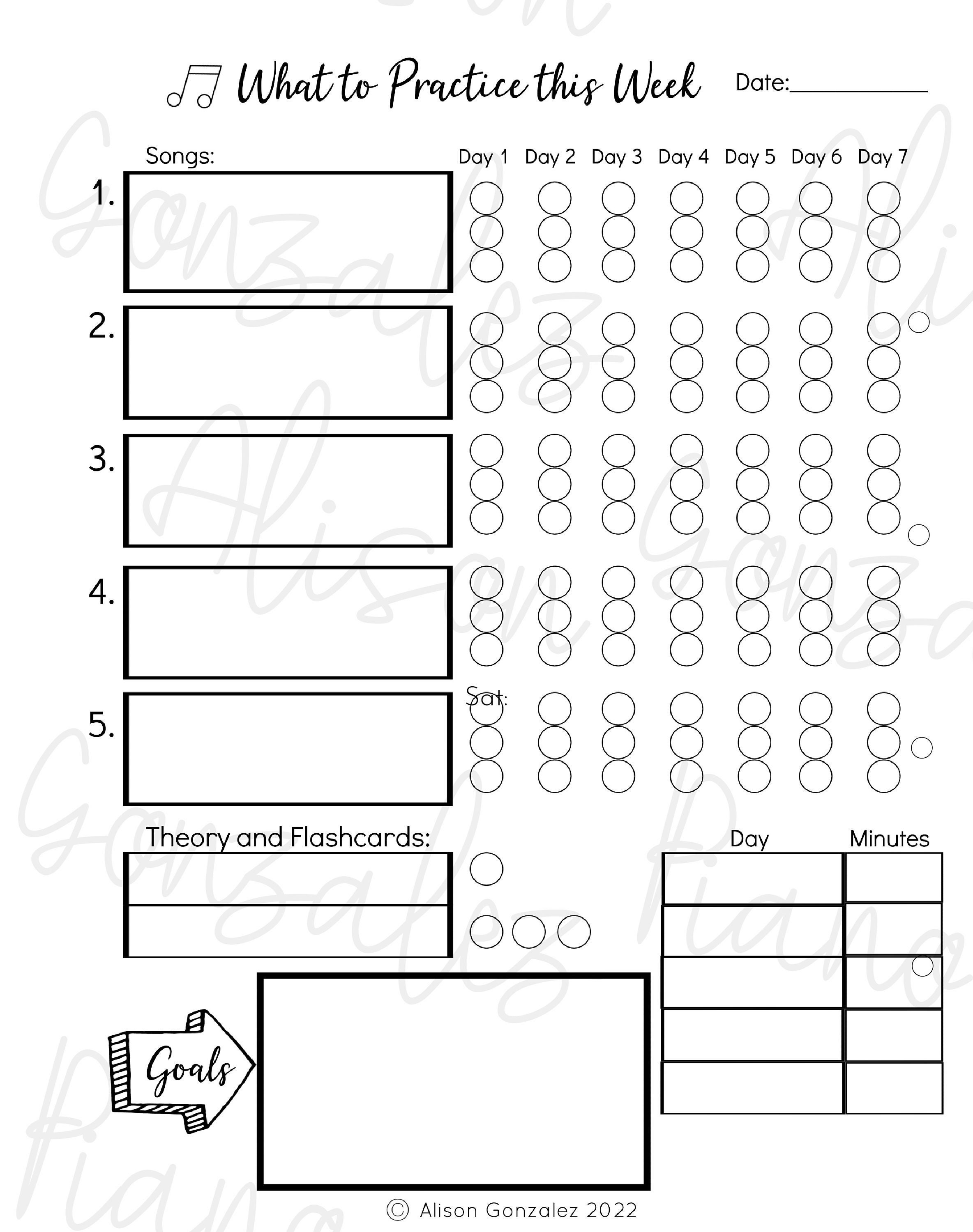 Practice Sheet- Musical Instruments PIANO PRACTICE Tracking, Practice 3 ...