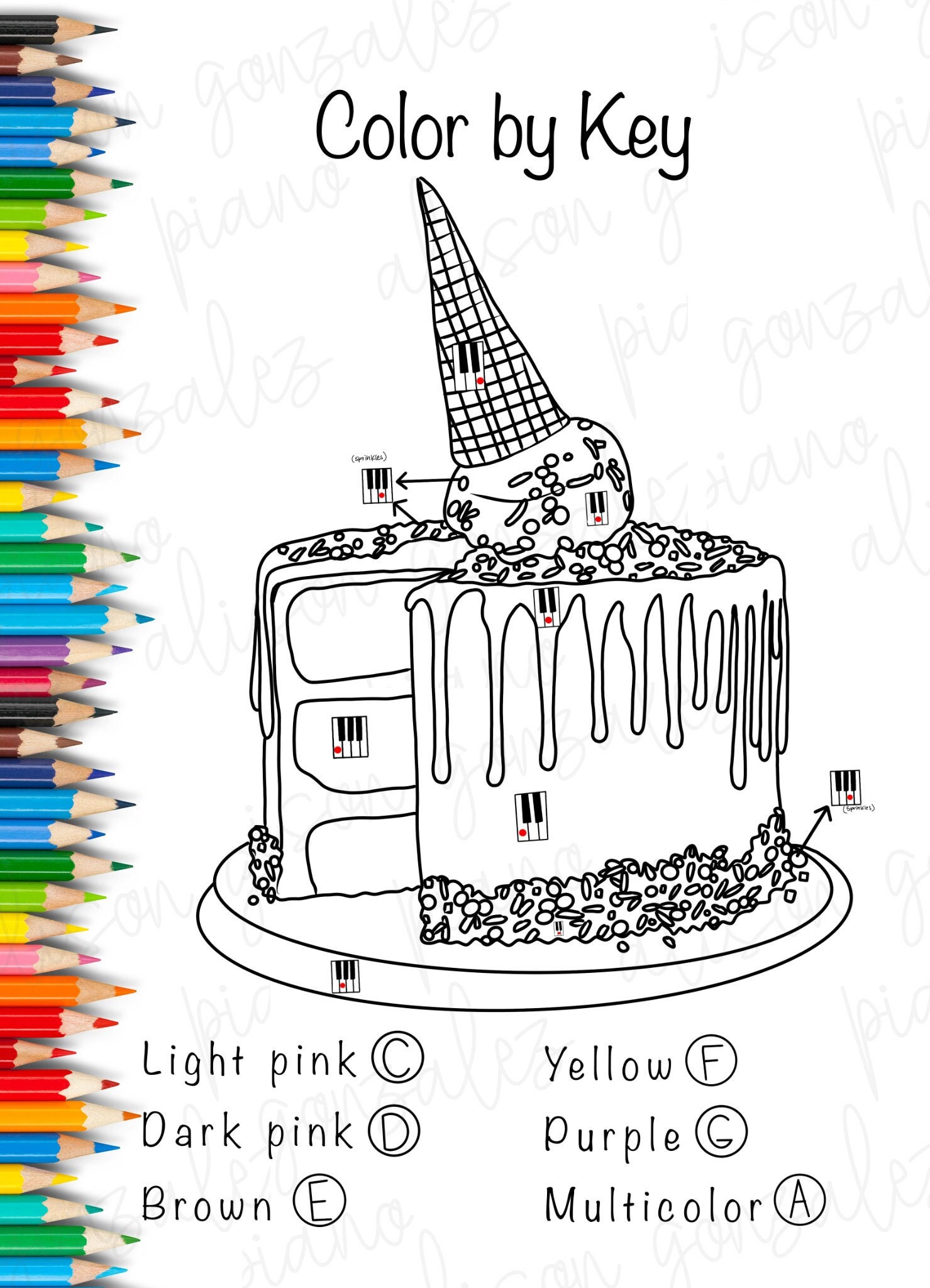 Keyboard Cake Color by Number- PIANO LESSONS Tool Learn Where the Notes ...