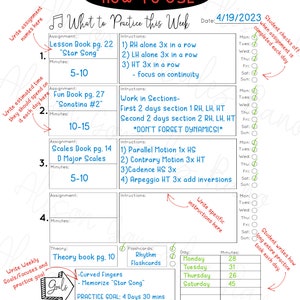 Piano Practice Tracker: Music Lesson Assignment Sheet (digital Download ...