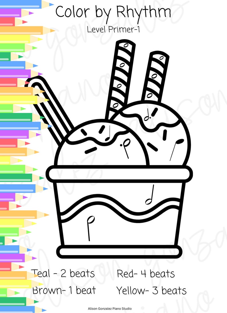 PRIMER- Level 1 Note Values Color by Number- Music Piano Lessons Tool ...