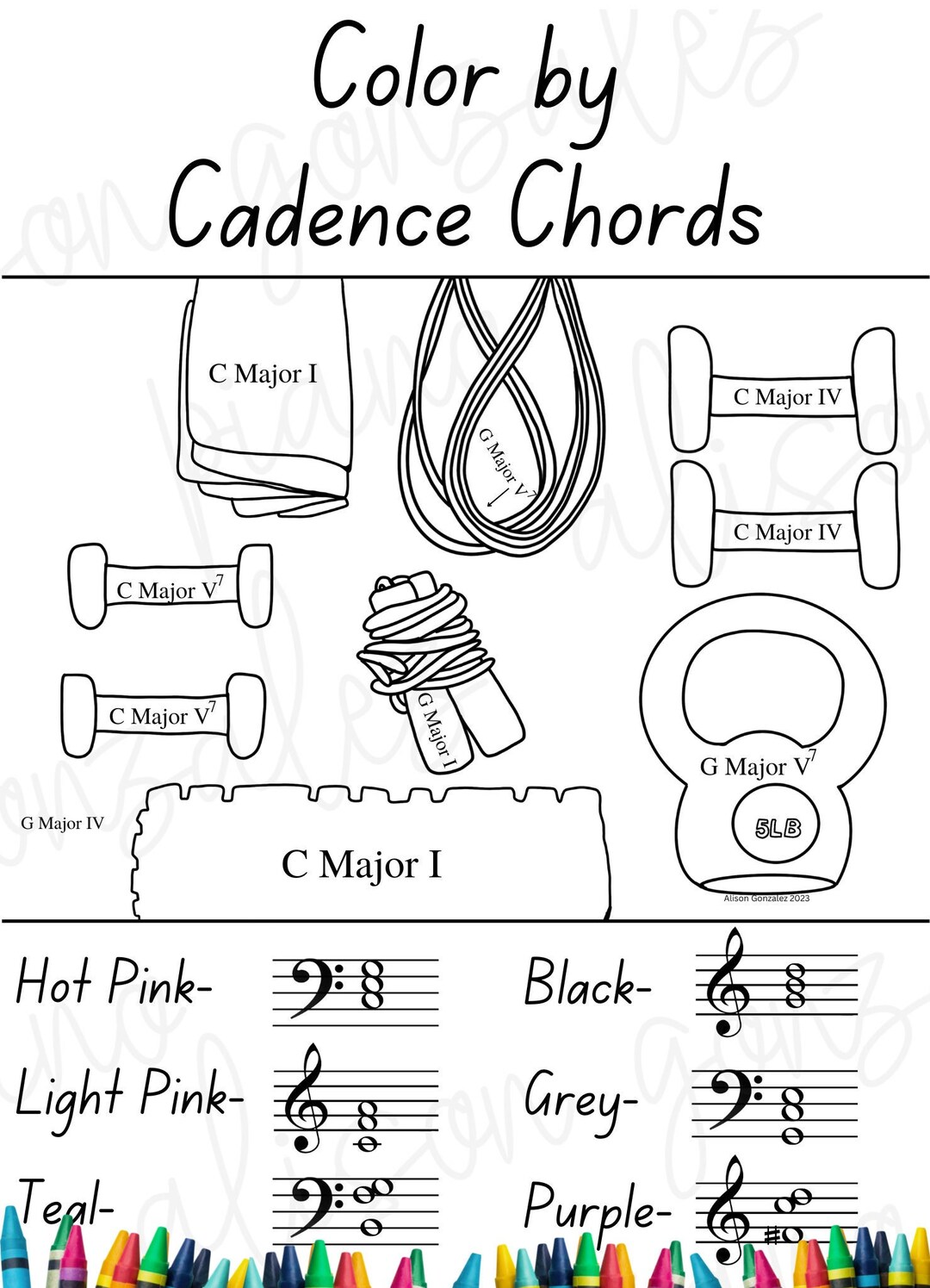 Piano Chords Coloring Page: Workout Gear Color by Number (digital ...