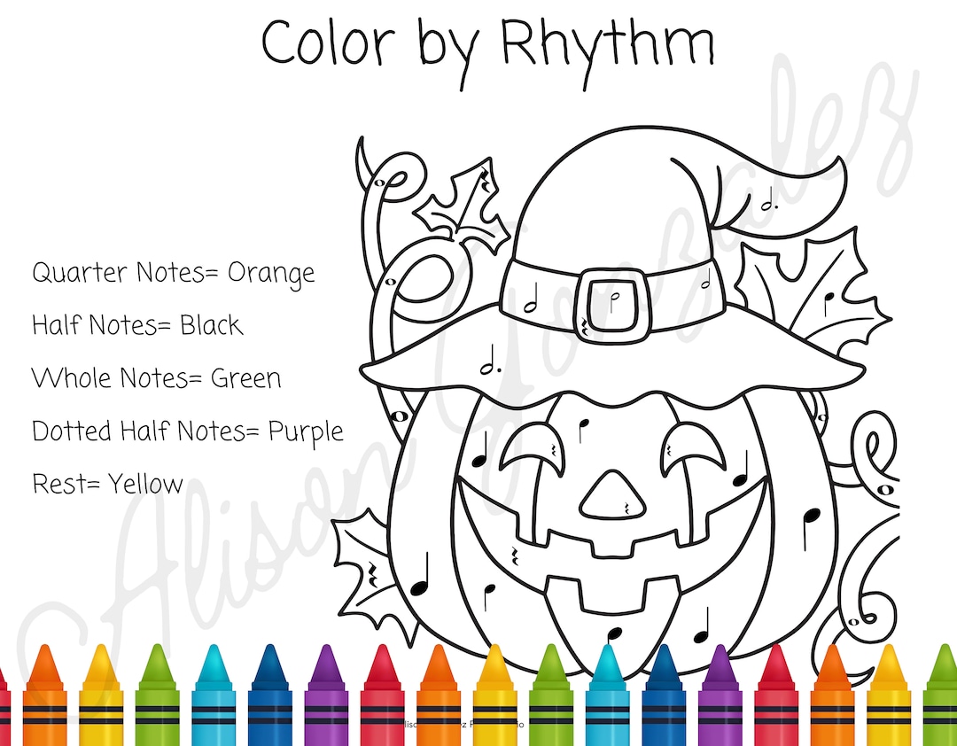 Rhythm Jack-o'-lantern Color by Number: Primer Piano Music Theory ...
