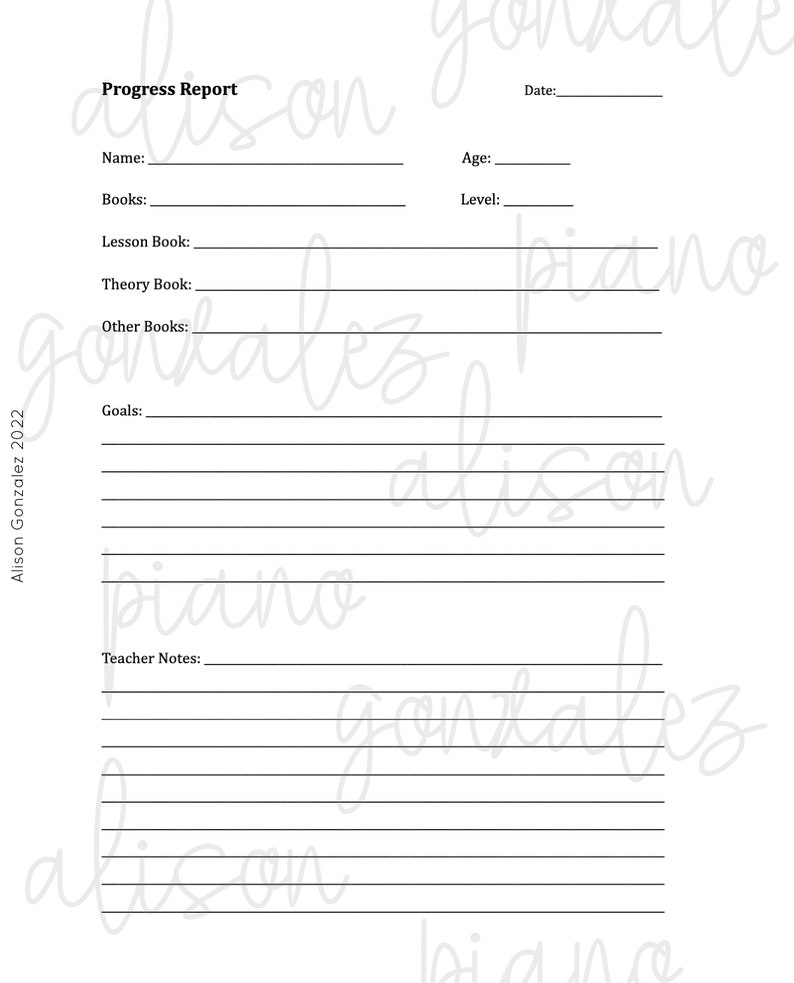 Piano Lesson Progress Report Template: Music Teacher Form (digital ...