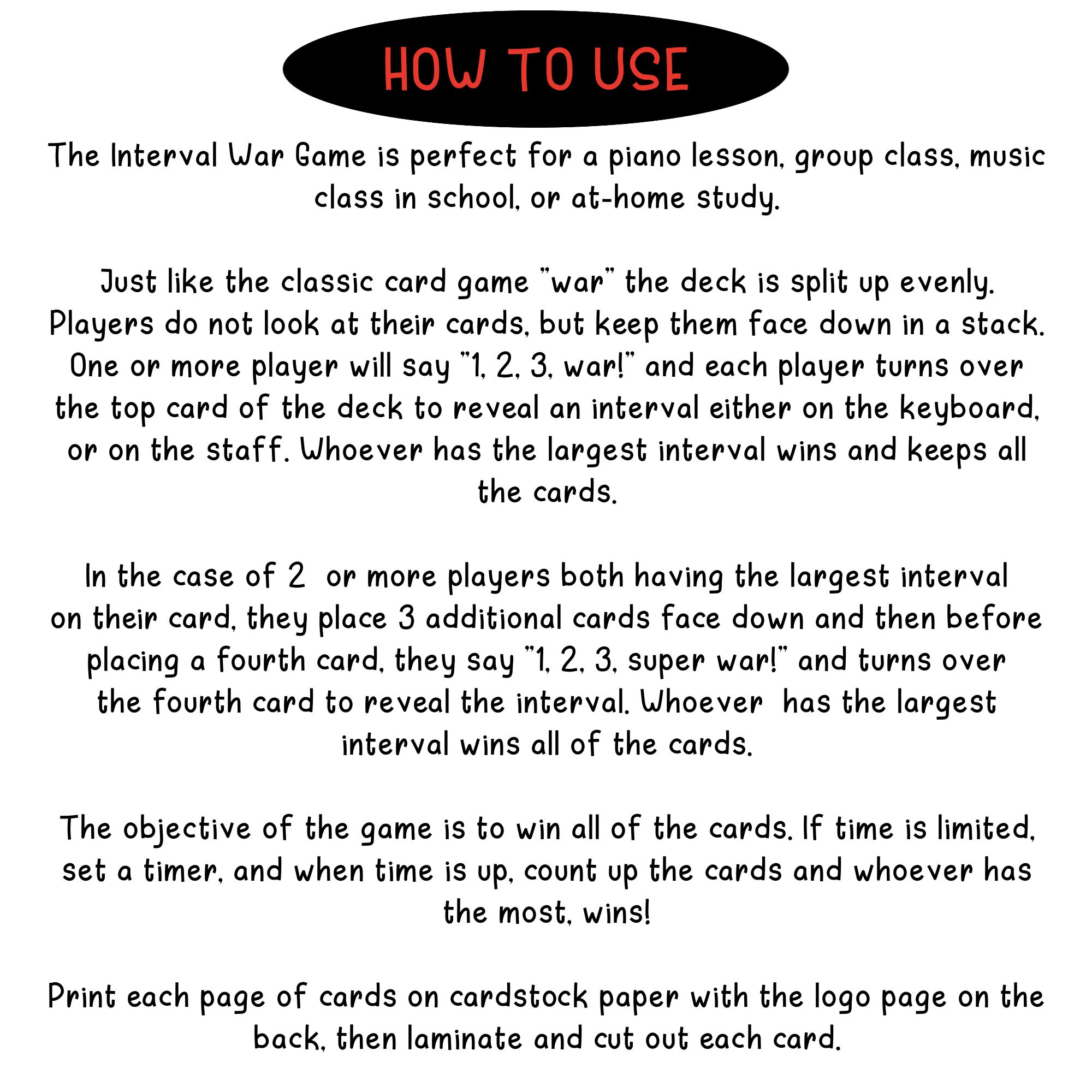 Interval War Music Game: Piano Lesson Resource (digital Download) - Etsy