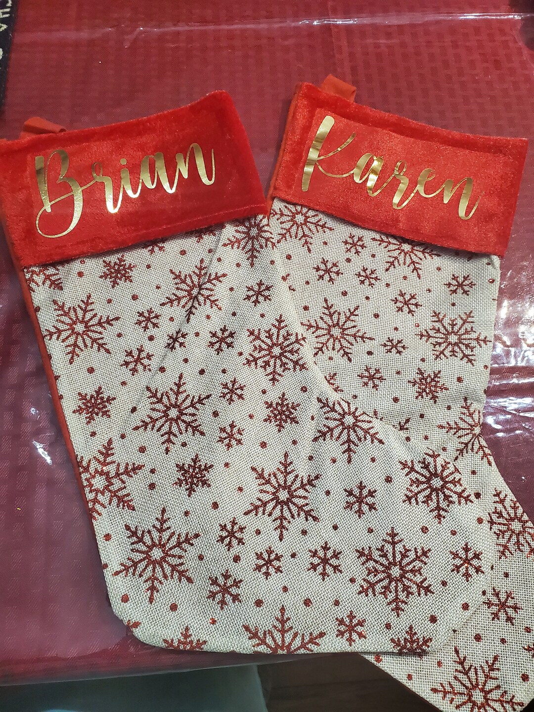 Snowflake Stocking, Christmas Stocking, Red Glitter Snow Flake, Red and ...