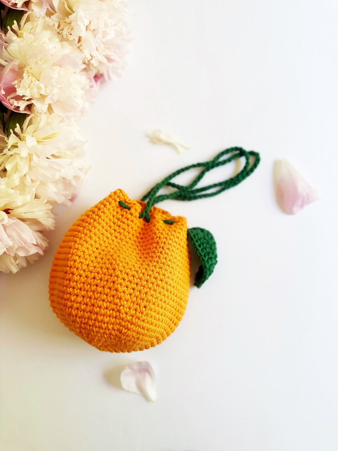 Orange Fruit Crochet Bag, Crochet Orange Drawstring Bag, Fruit Purse ...