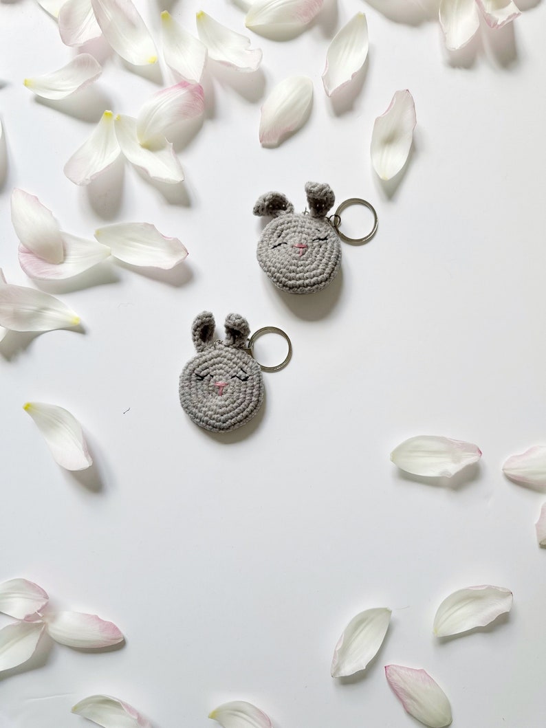 Handmade Amigurumi Crochet Mini Bunny Keyrings in Bright Grey, Mini ...