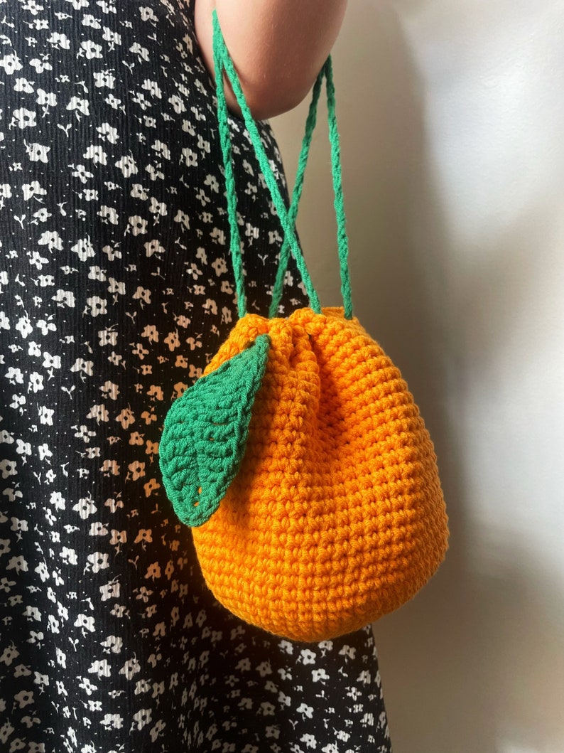 Orange Fruit Crochet Bag, Crochet Orange Drawstring Bag, Fruit Purse ...