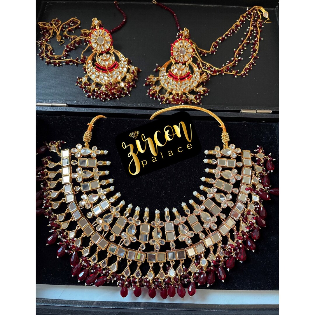 High Quality Gold Plated Bridal Jewelry mehroon Red Kundan - Etsy