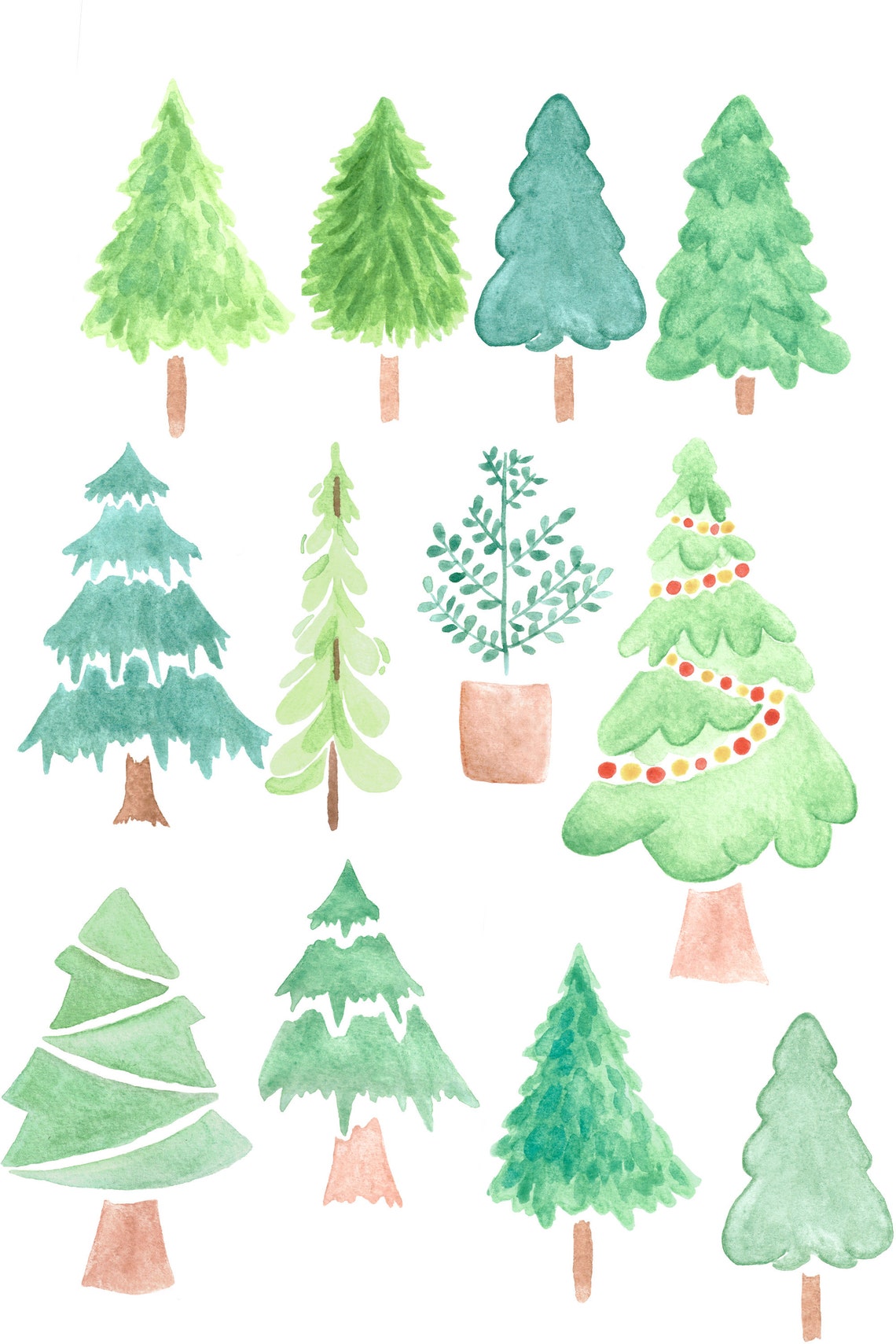 Watercolor Christmas Tree Clipart Set, Pine Tree Clipart, Watercolor ...