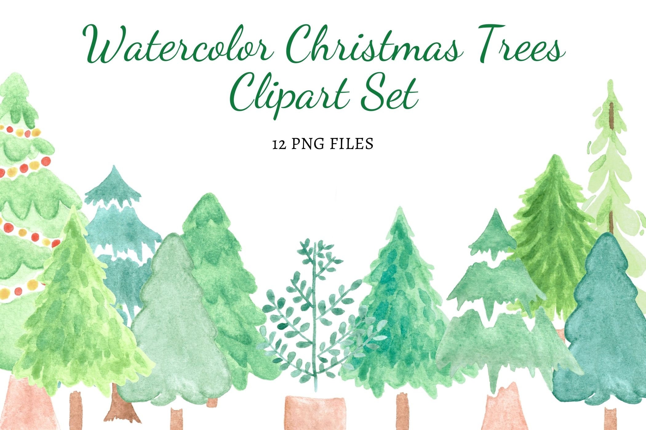 Watercolor Christmas Tree Clipart Set, Pine Tree Clipart, Watercolor ...