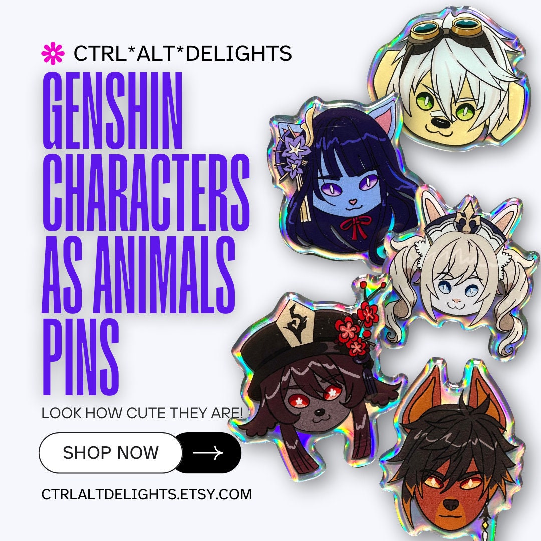Genshin Impact Characters Animal Pin Set - Holographic Cute Animal Pins ...