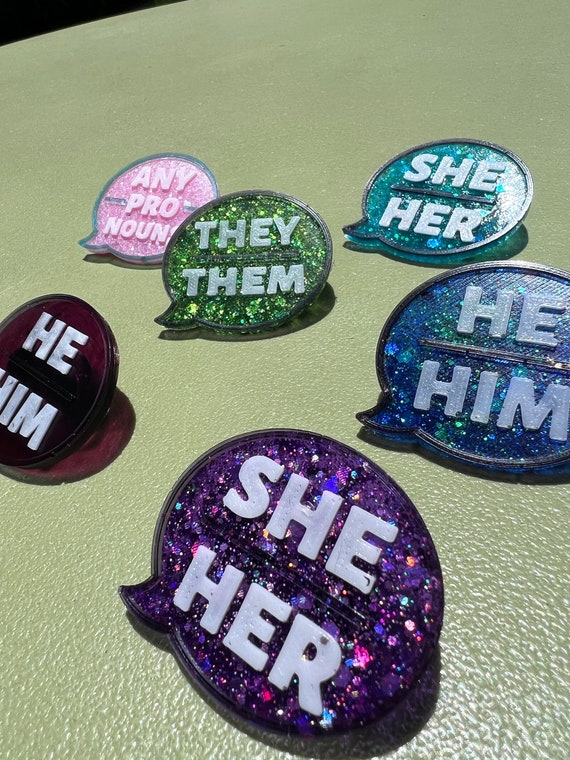 Custom Pronoun Pin Pronouns LGBTQIA Resin Jewelry | Etsy
