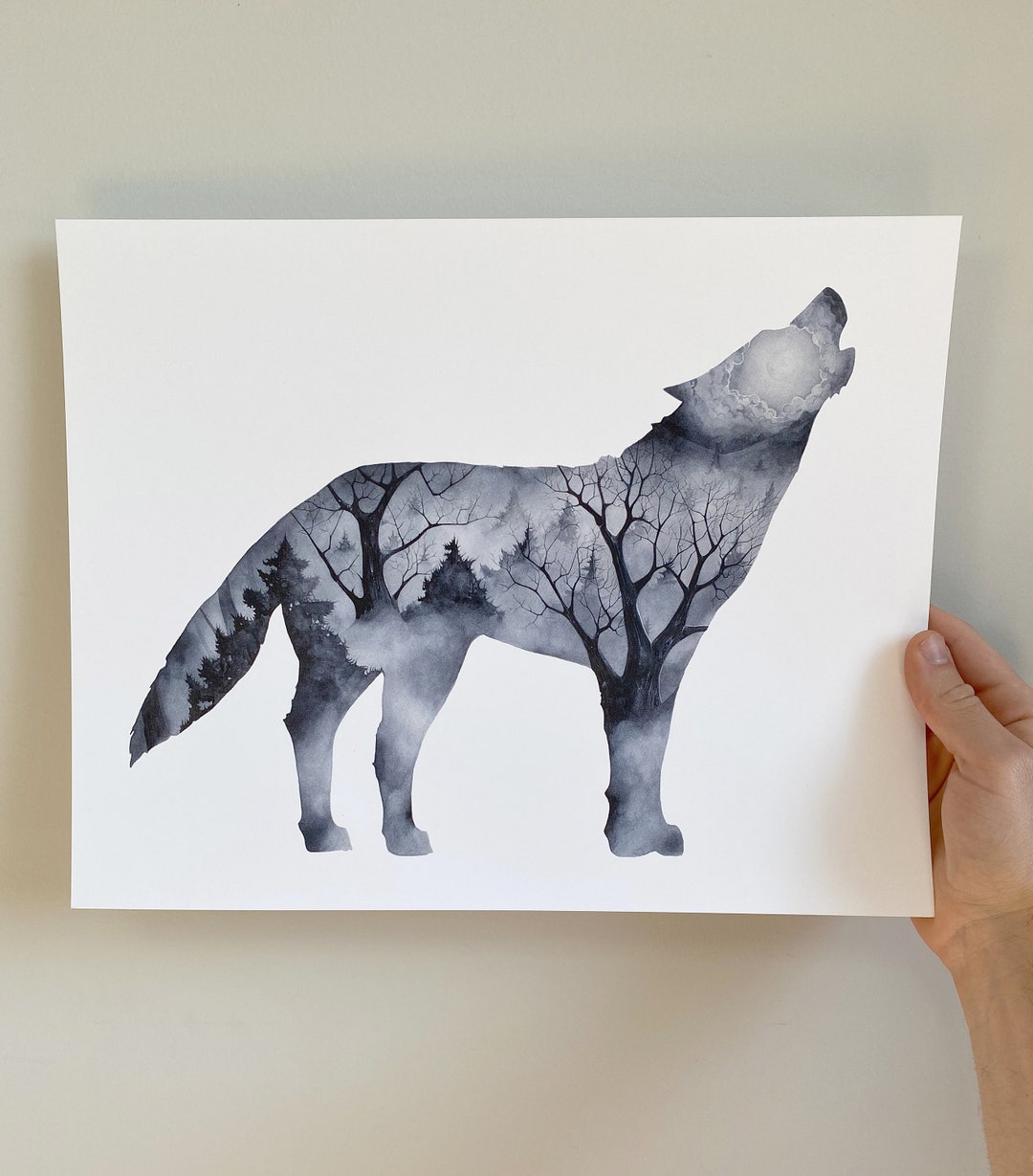 Wolf Print, Nature Wall Art, Watercolor Illustration - Etsy