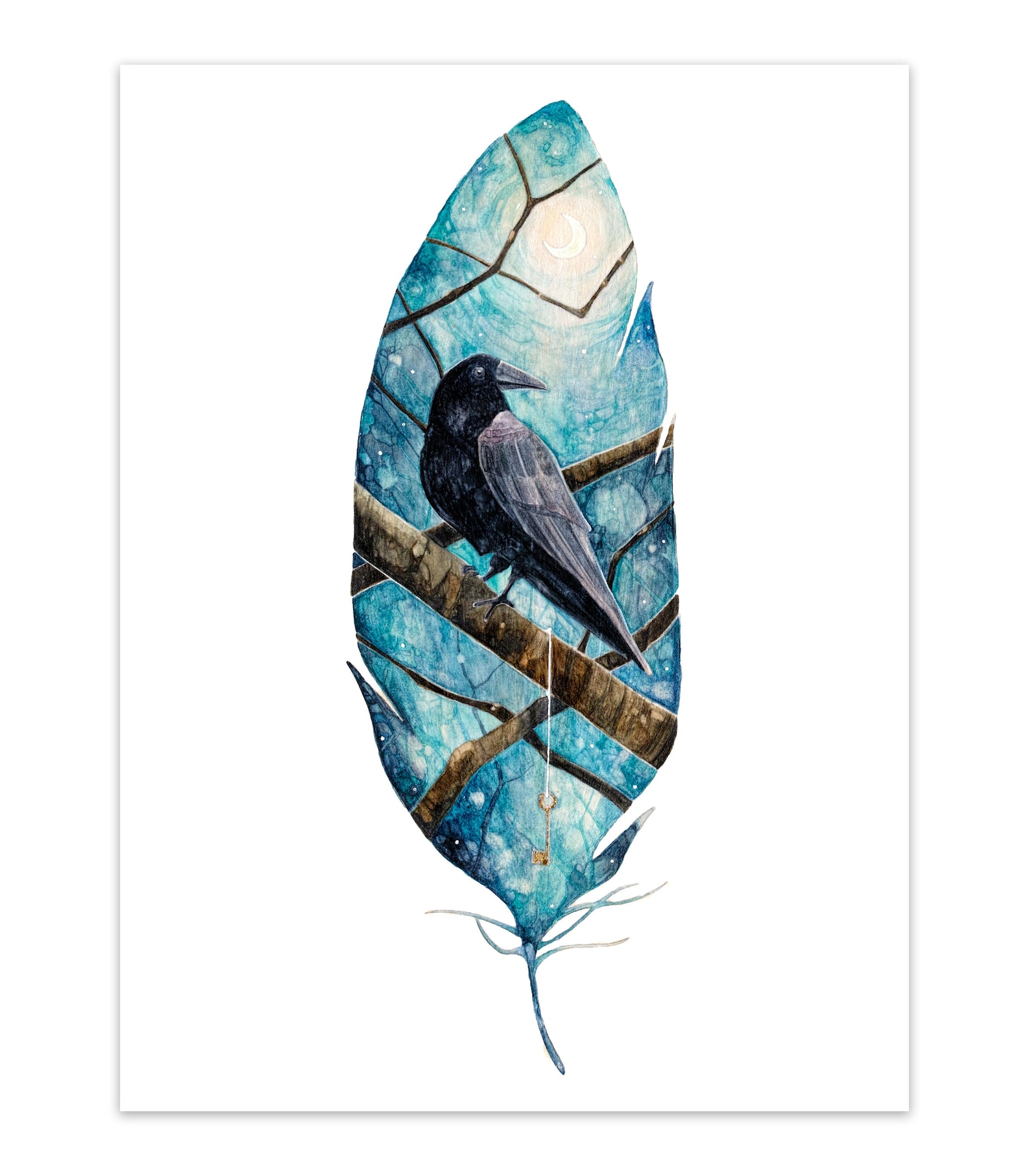 Raven Feather Print Nature Wall Art Watercolor Animal - Etsy UK