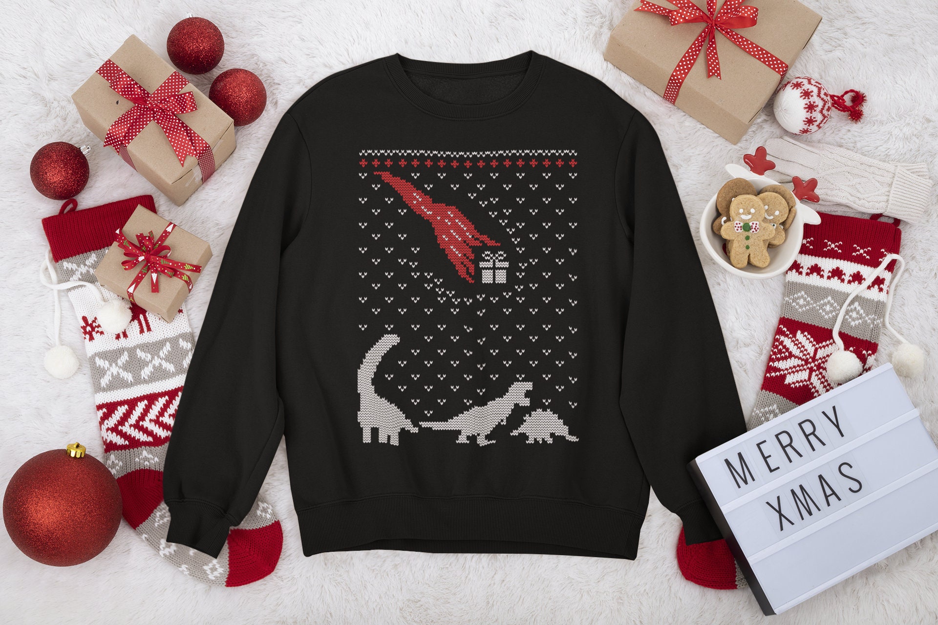 Dinosaur Meteor Extinction Christmas Sweater | Funny Holiday Party ...
