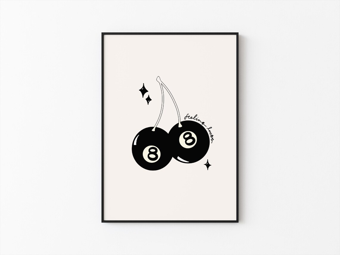 8 Ball Print, Retro Wall Art, Feeling Lucky, Preppy Wall Art, Positive ...
