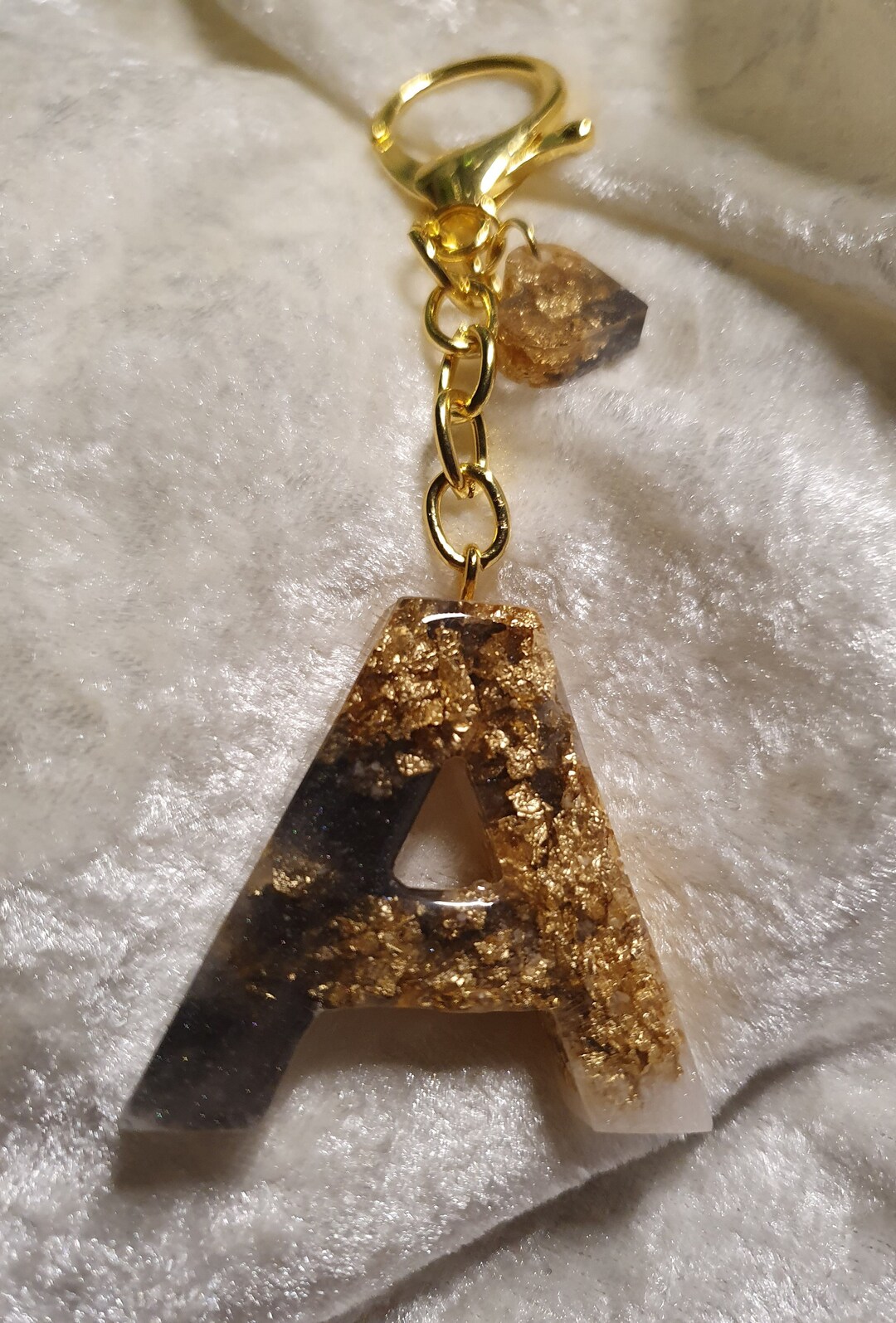 Key Ring, Letter A, and Small Heart, Black White Gold, Also Suitable as ...