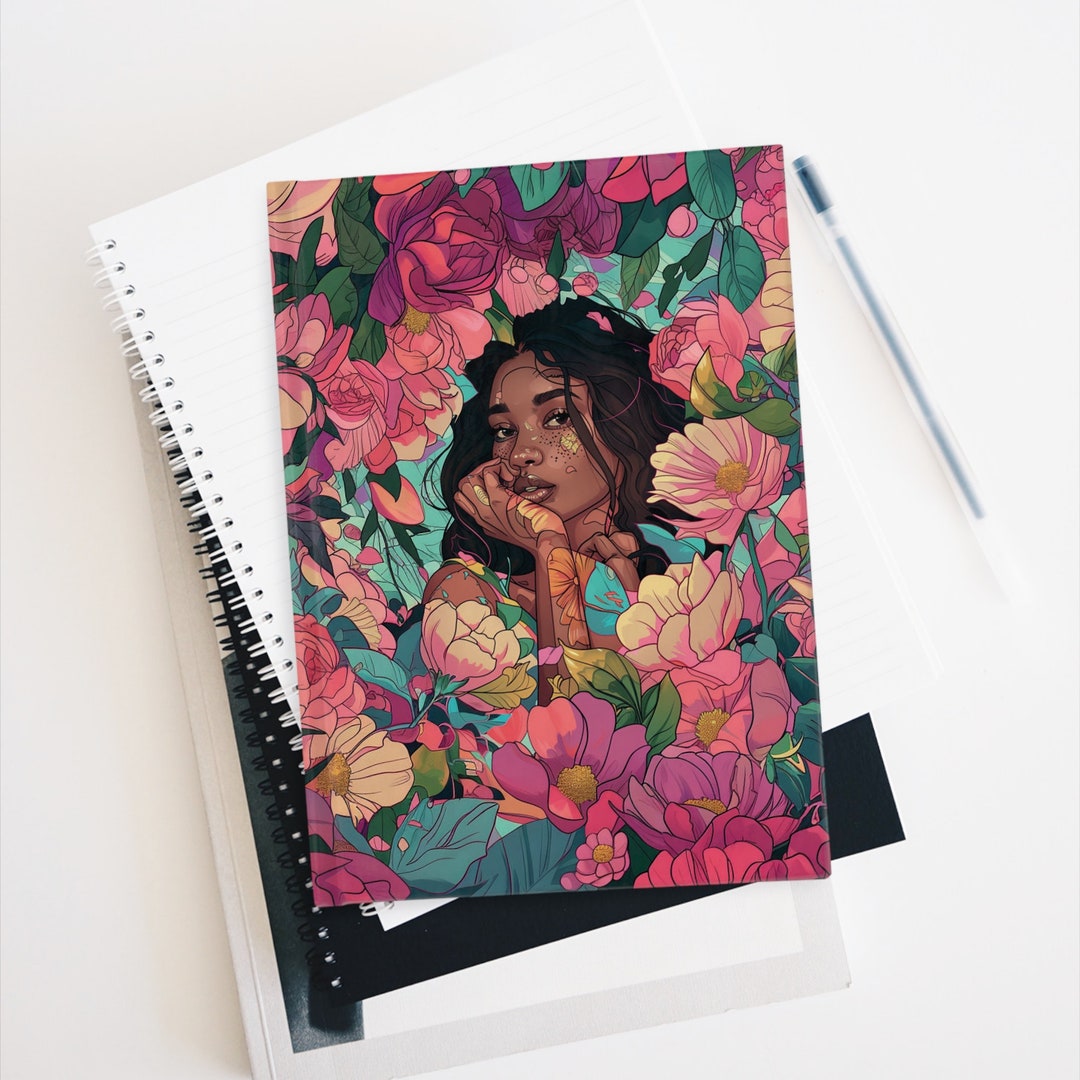 Black Girl Floral Journal - Ruled Line -black Girl Journal- Black ...