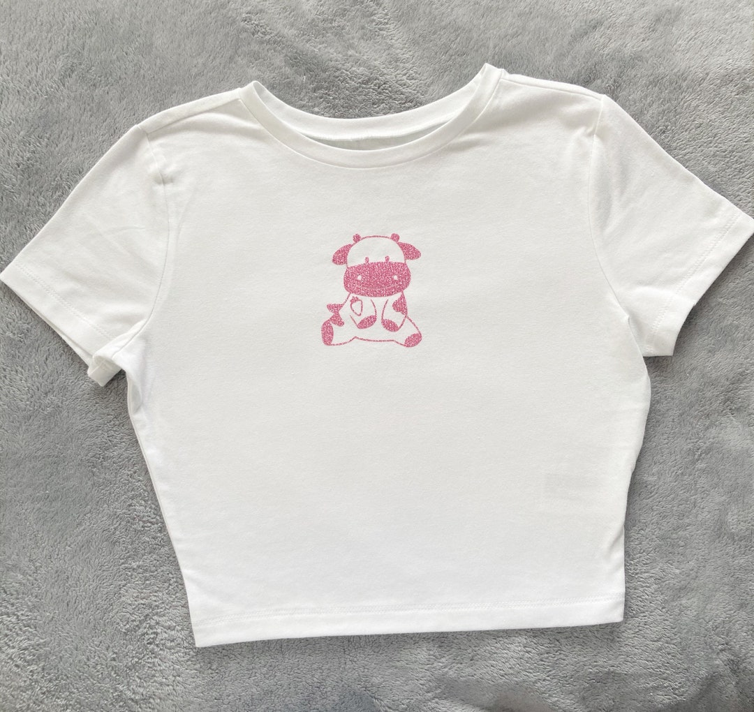 Pink Glitter Strawberry Cow Cropped Tee! Crop Top | Custom T-shirt ...