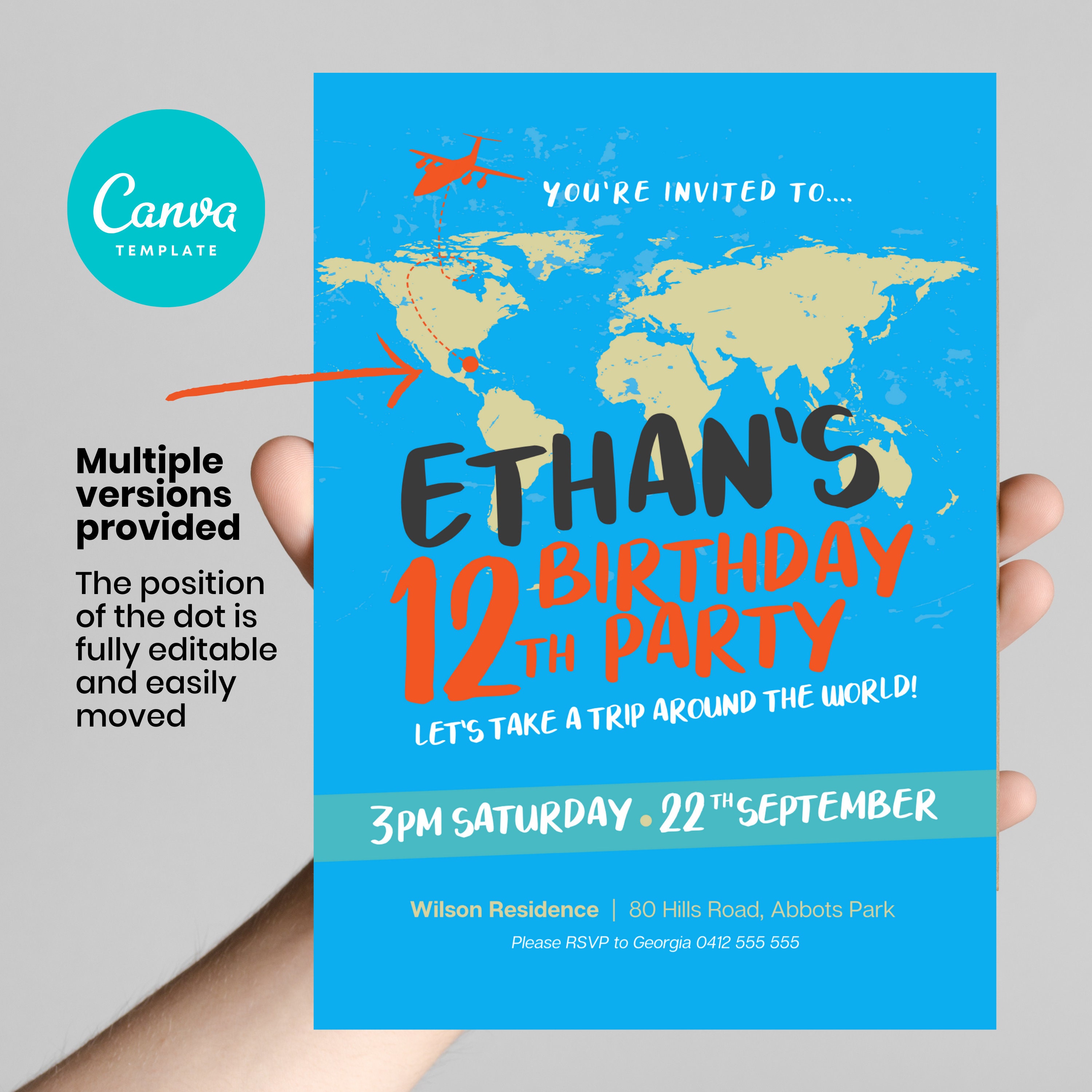 Travel World Map Birthday Invitation Around the World Invite - Etsy