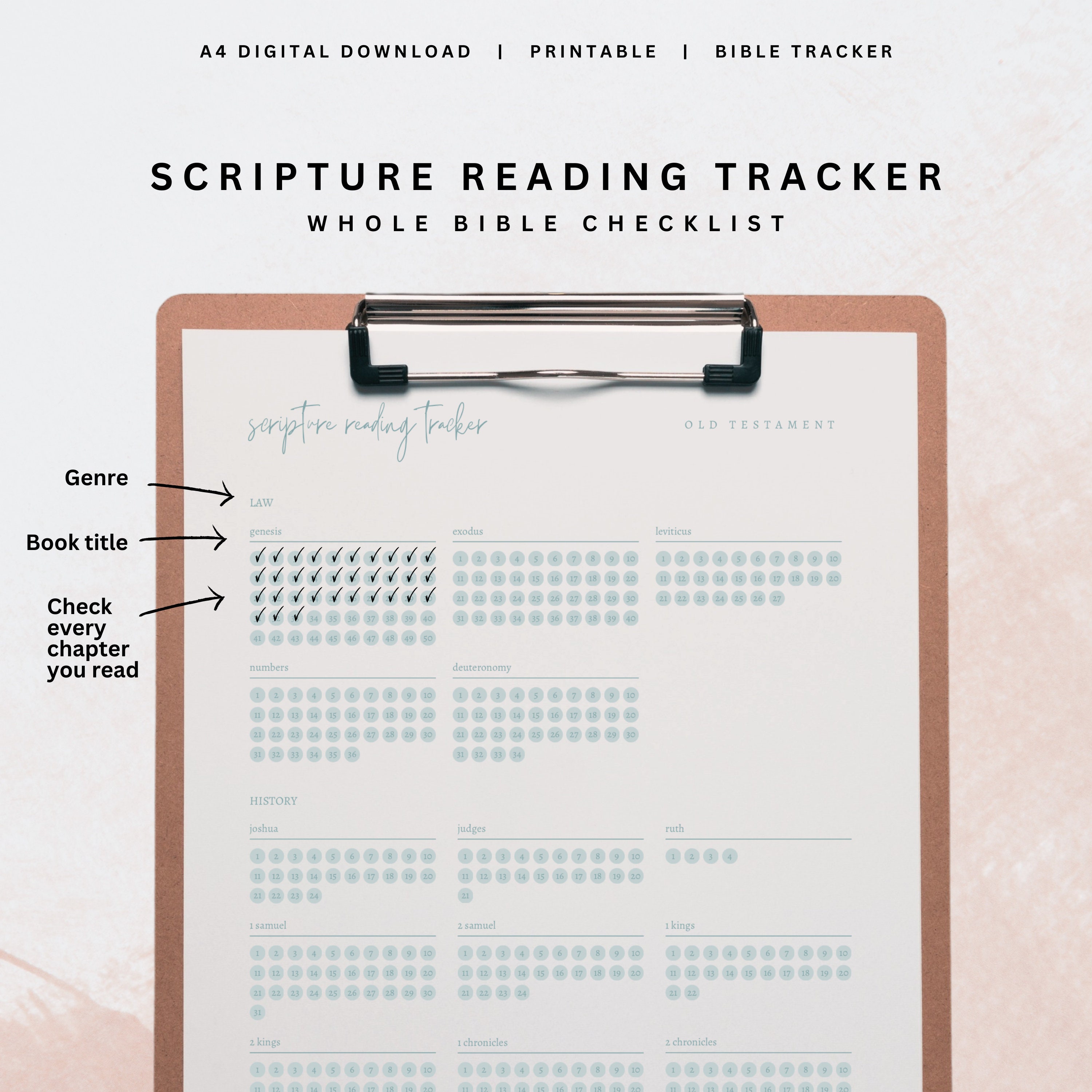 Bible Reading Tracker | Scripture Tracker | Undated | Printable Bible ...