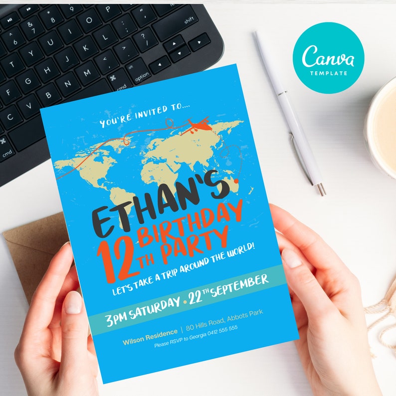 Travel World Map Birthday Invitation Around the World Invite - Etsy