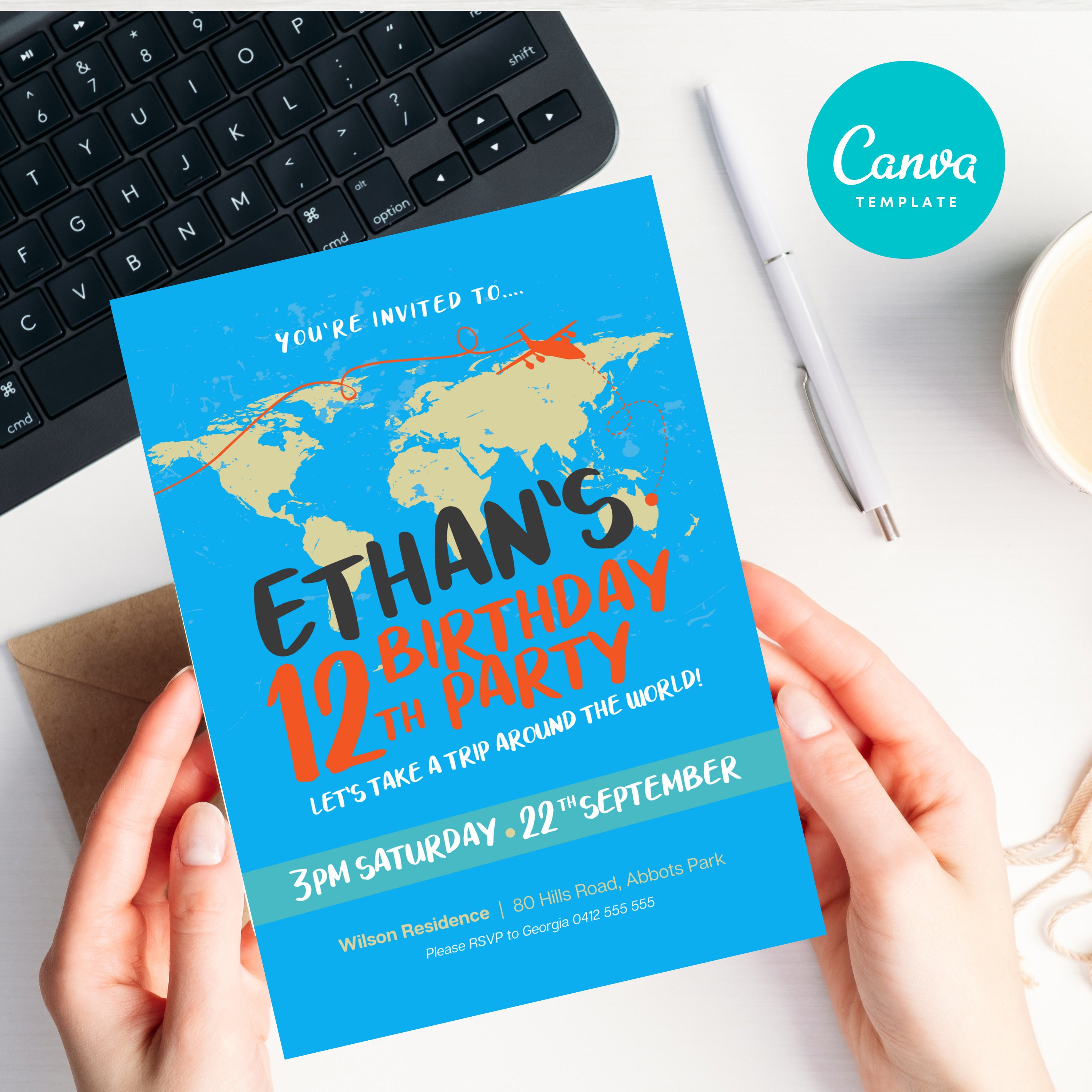 Travel World Map Birthday Invitation Around the World Invite - Etsy