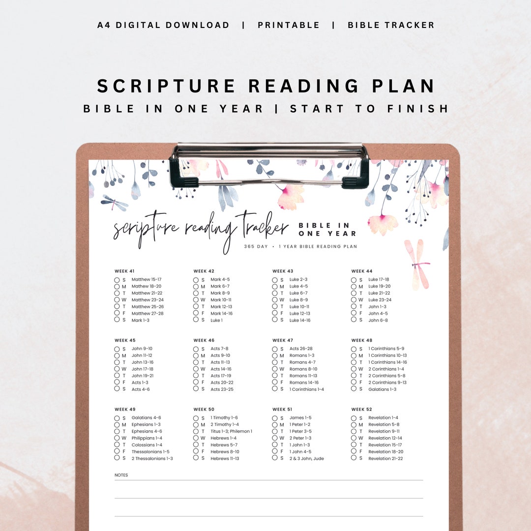 BIBLE in ONE YEAR From Start to Finish Florals | Bible Reading Plan | Scripture Tracker | 52 ...