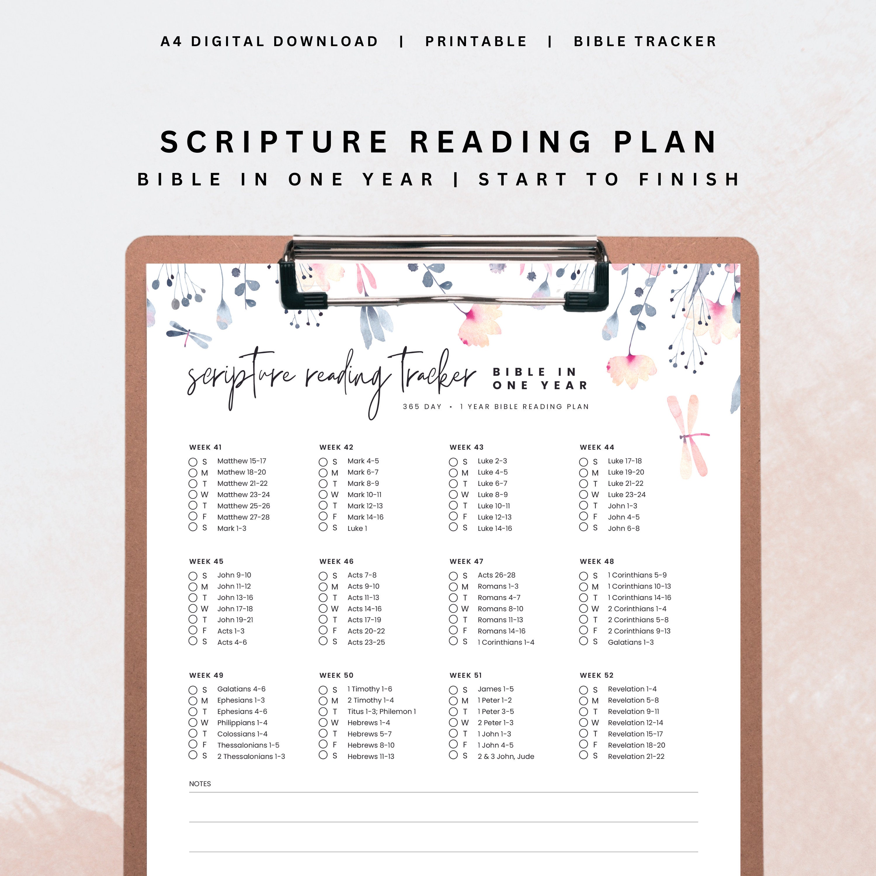BIBLE in ONE YEAR From Start to Finish Florals | Bible Reading Plan ...