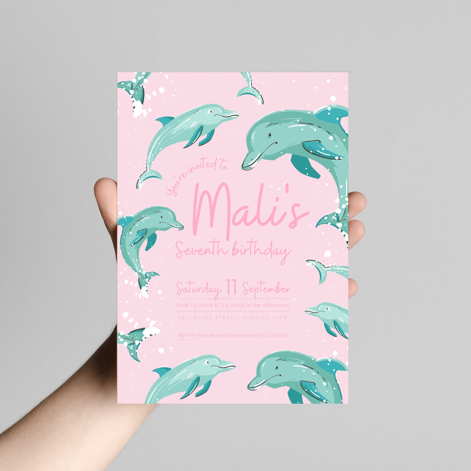 Pink Dolphin Birthday Invitation | INSTANT DOWNLOAD | 1 2 3 4 5 6 7 8 9 ...