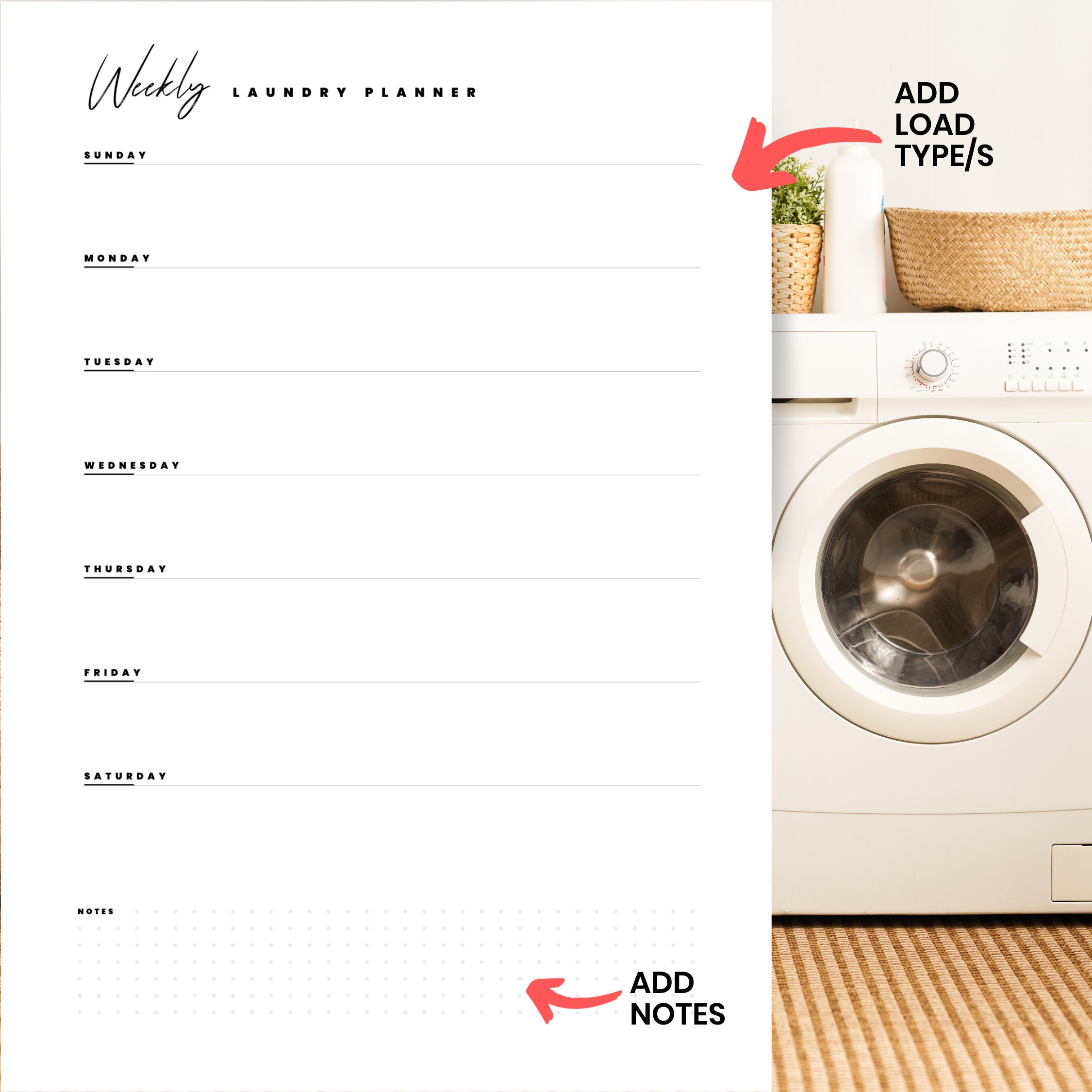Printable Laundry Planner | Laundry Schedule | Minimalist Washing Day ...