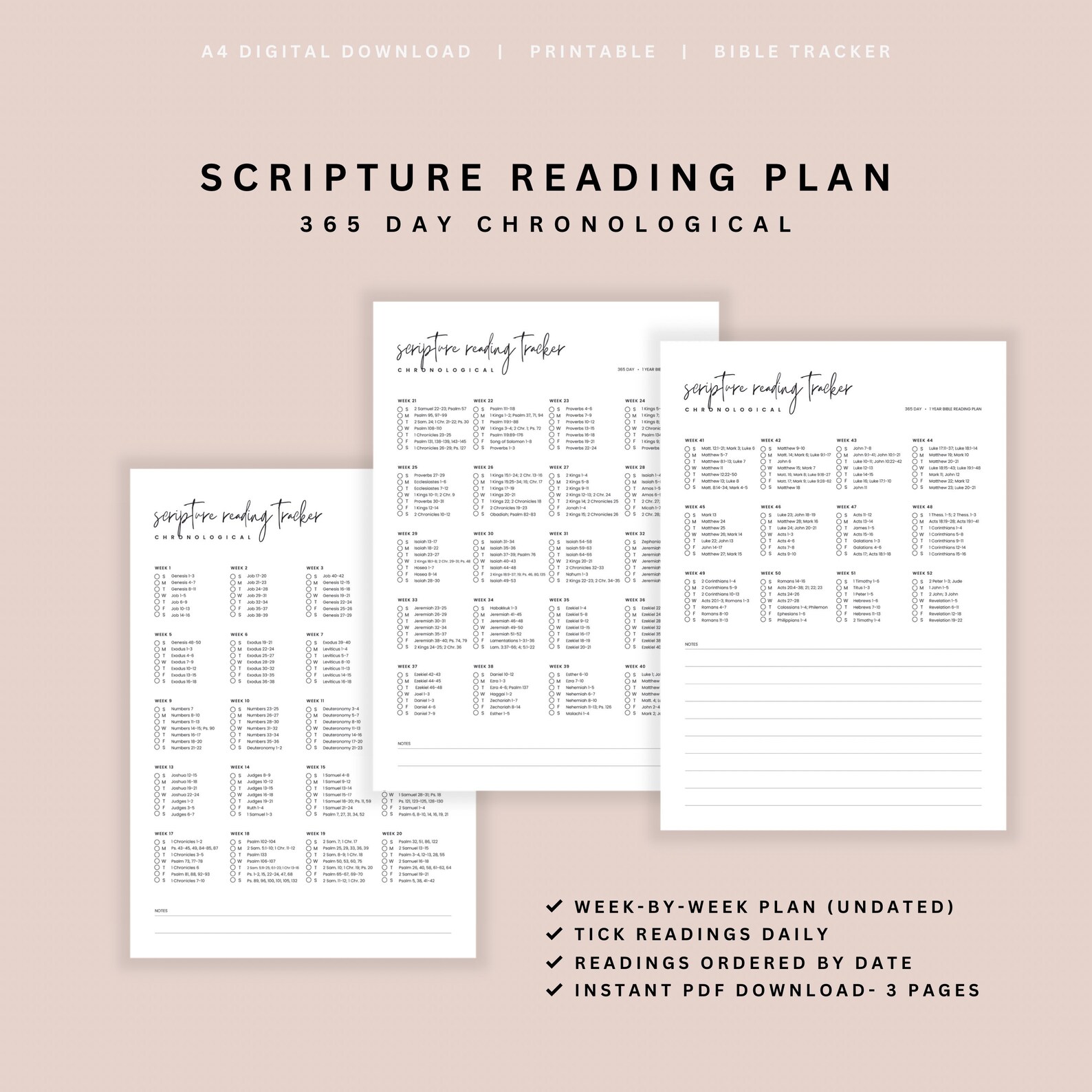 Chronological Bible Reading Plan Scripture Tracker 52 Week Plan 1 Year ...