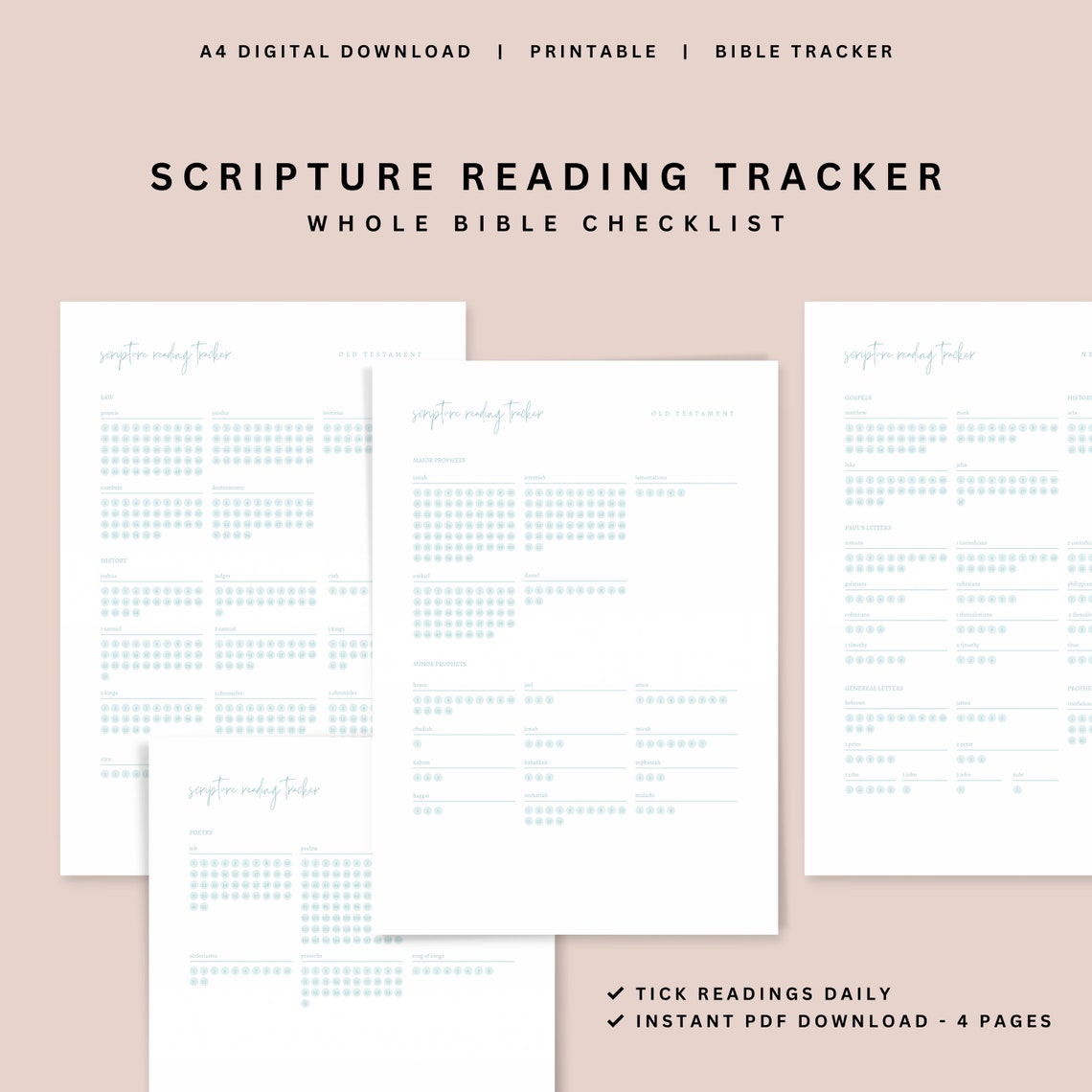 Bible Reading Tracker | Scripture Tracker | Undated | Printable Bible ...