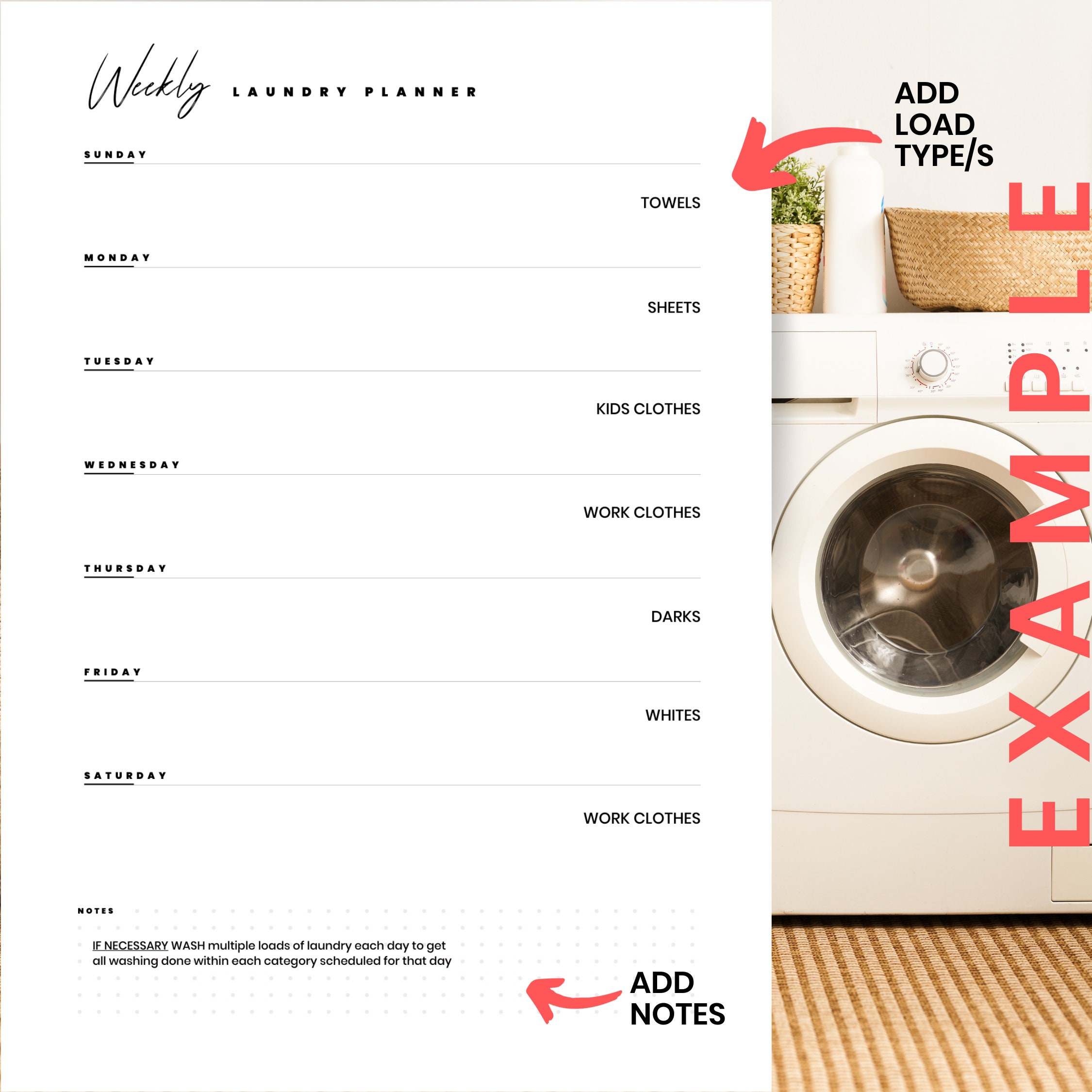 Printable Laundry Planner | Laundry Schedule | Minimalist Washing Day ...