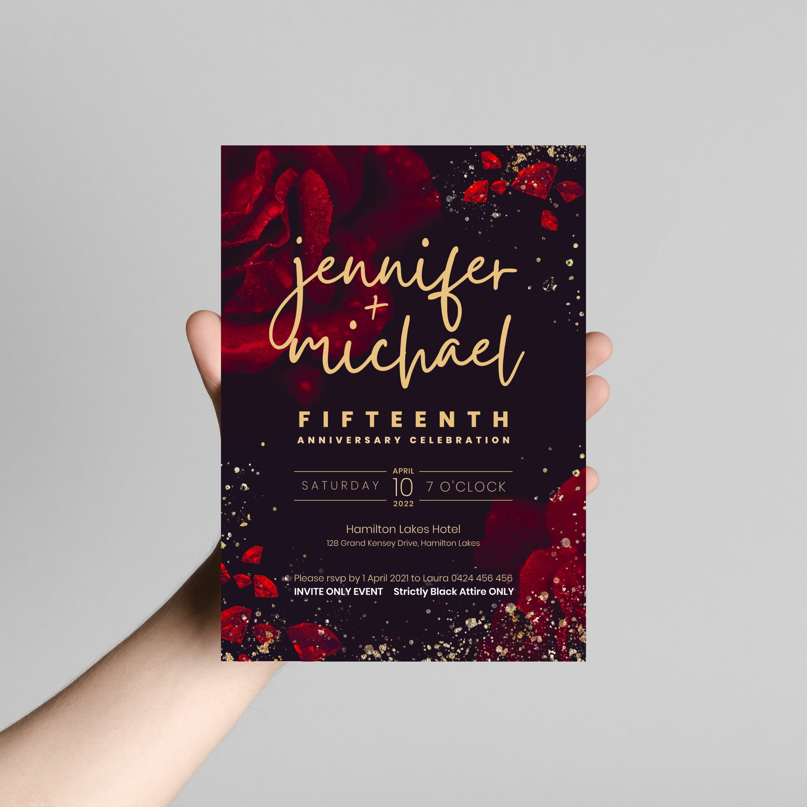 RUBY ANNIVERSARY Wedding Invite Red Black Gold Invitation, Printable ...