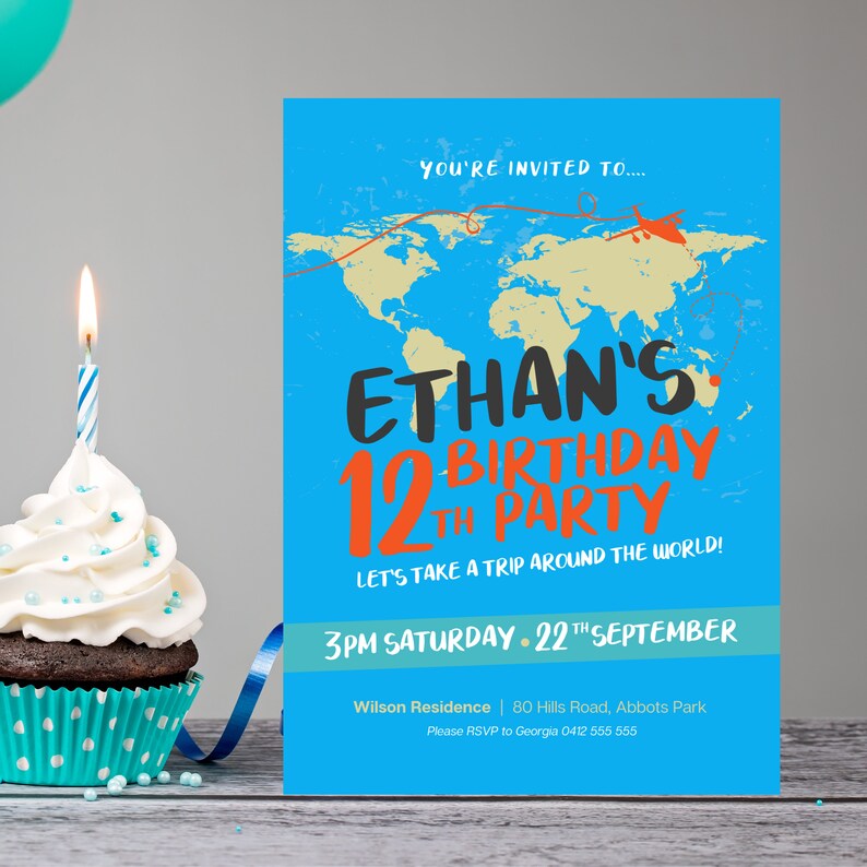 Travel World Map Birthday Invitation BUNDLE | Around the World Invite ...