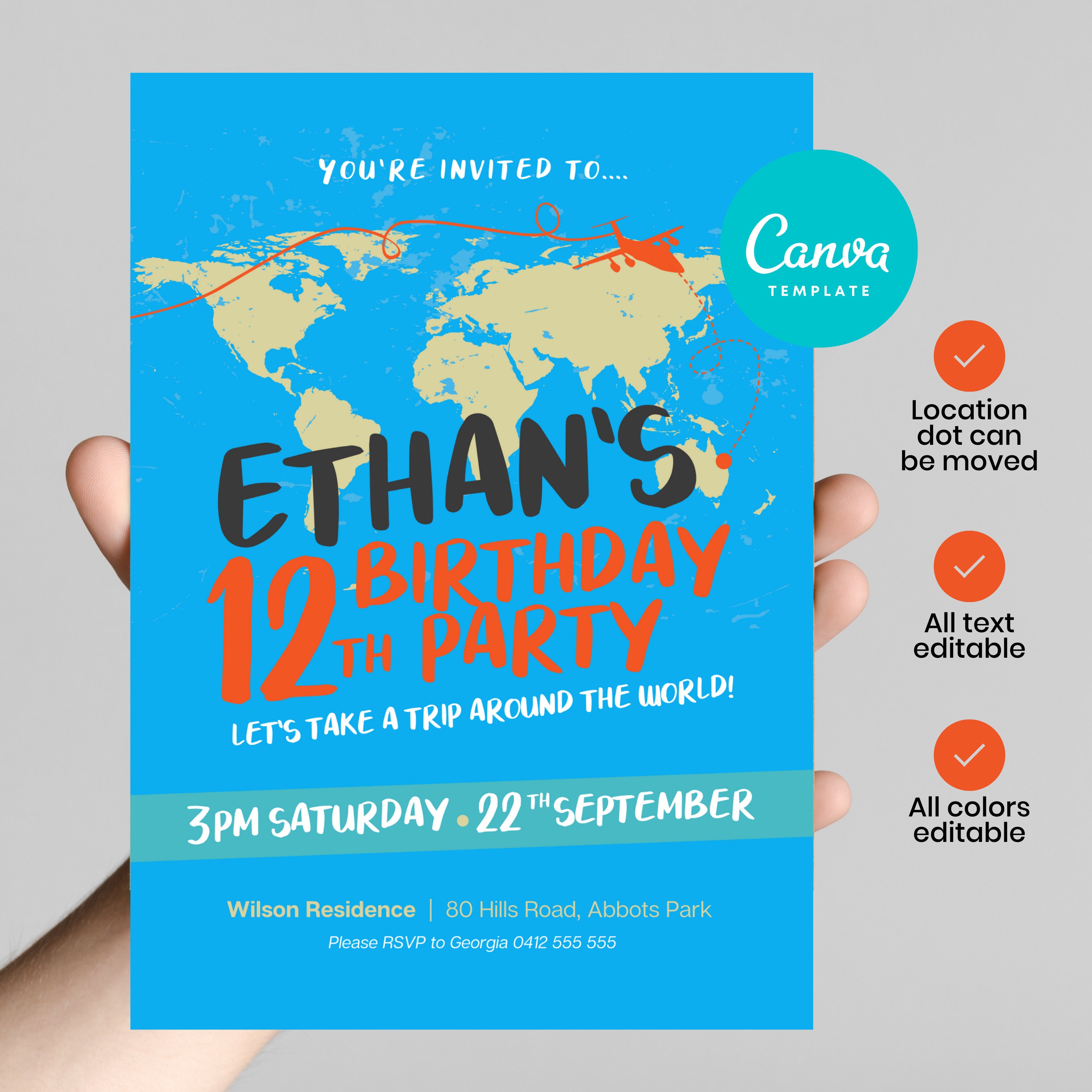 Travel World Map Birthday Invitation Around the World Invite - Etsy