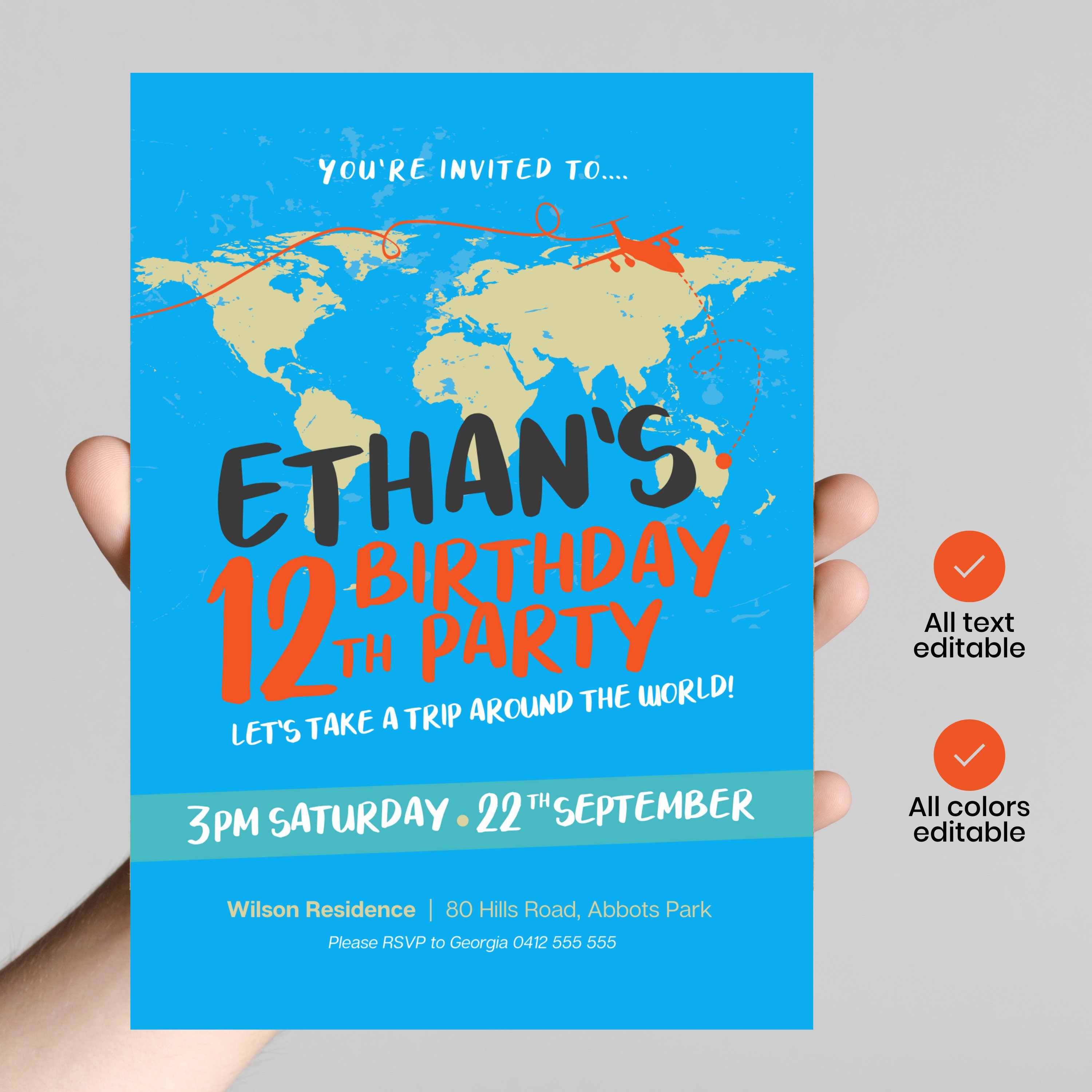 Travel World Map Birthday Invitation BUNDLE | Around the World Invite ...