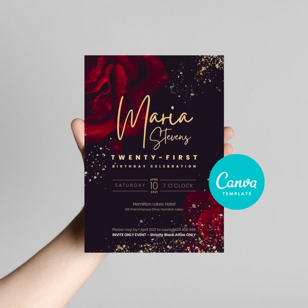 Red Black and Silver Birthday Invitation - Etsy