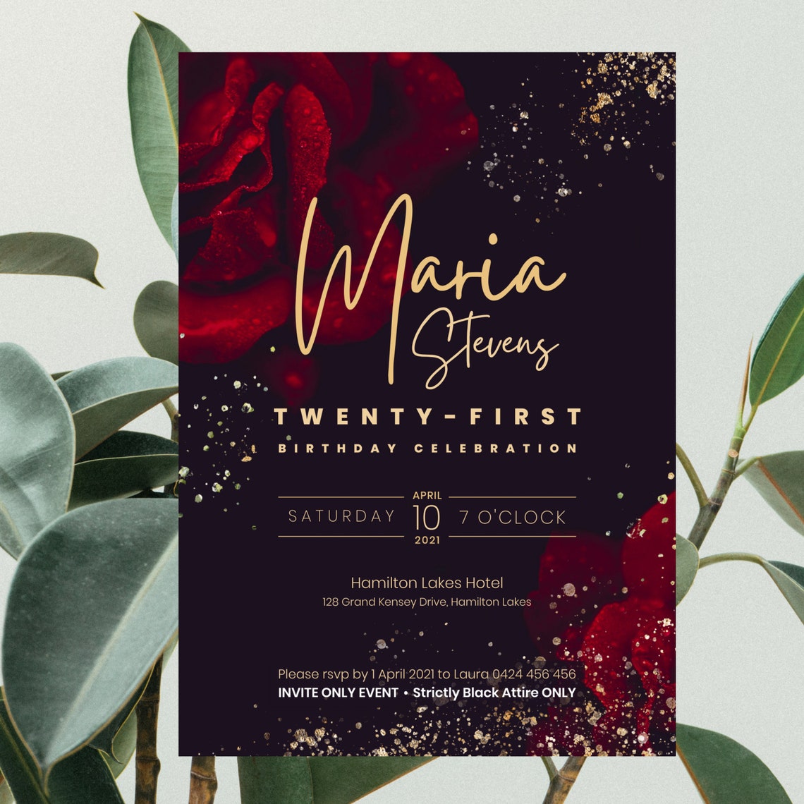 21st Red Black and Gold Birthday Invitation | | INSTANT DOWNLOAD ...