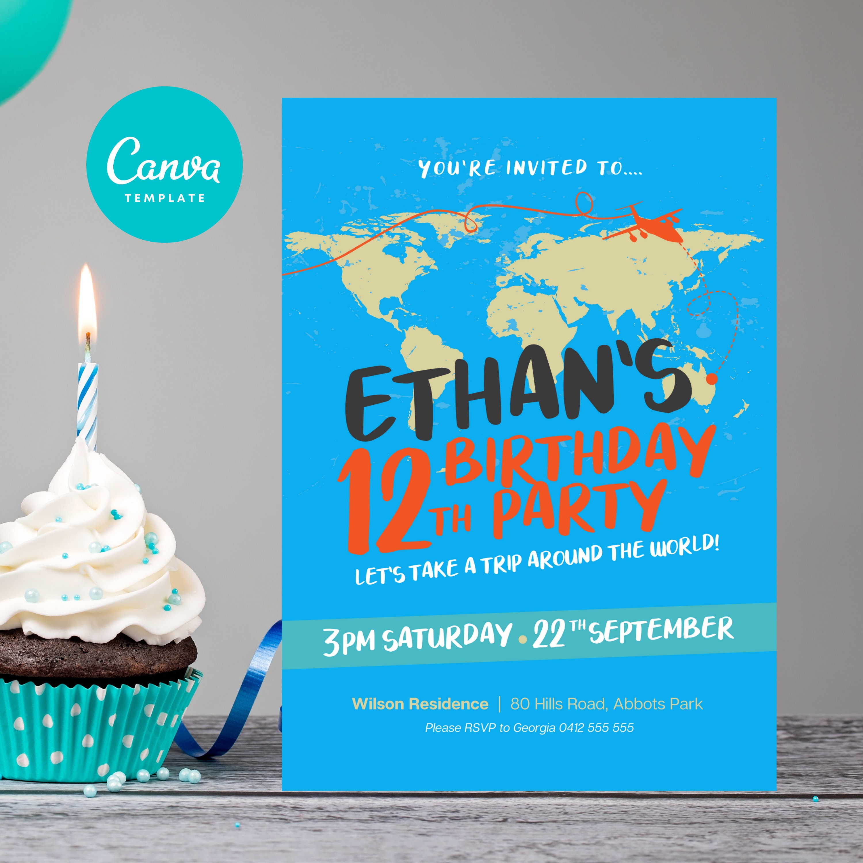 Travel World Map Birthday Invitation BUNDLE Around the World - Etsy