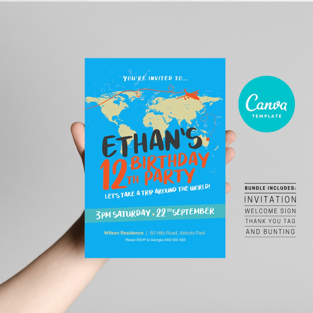 Travel World Map Birthday Invitation BUNDLE Around the World - Etsy