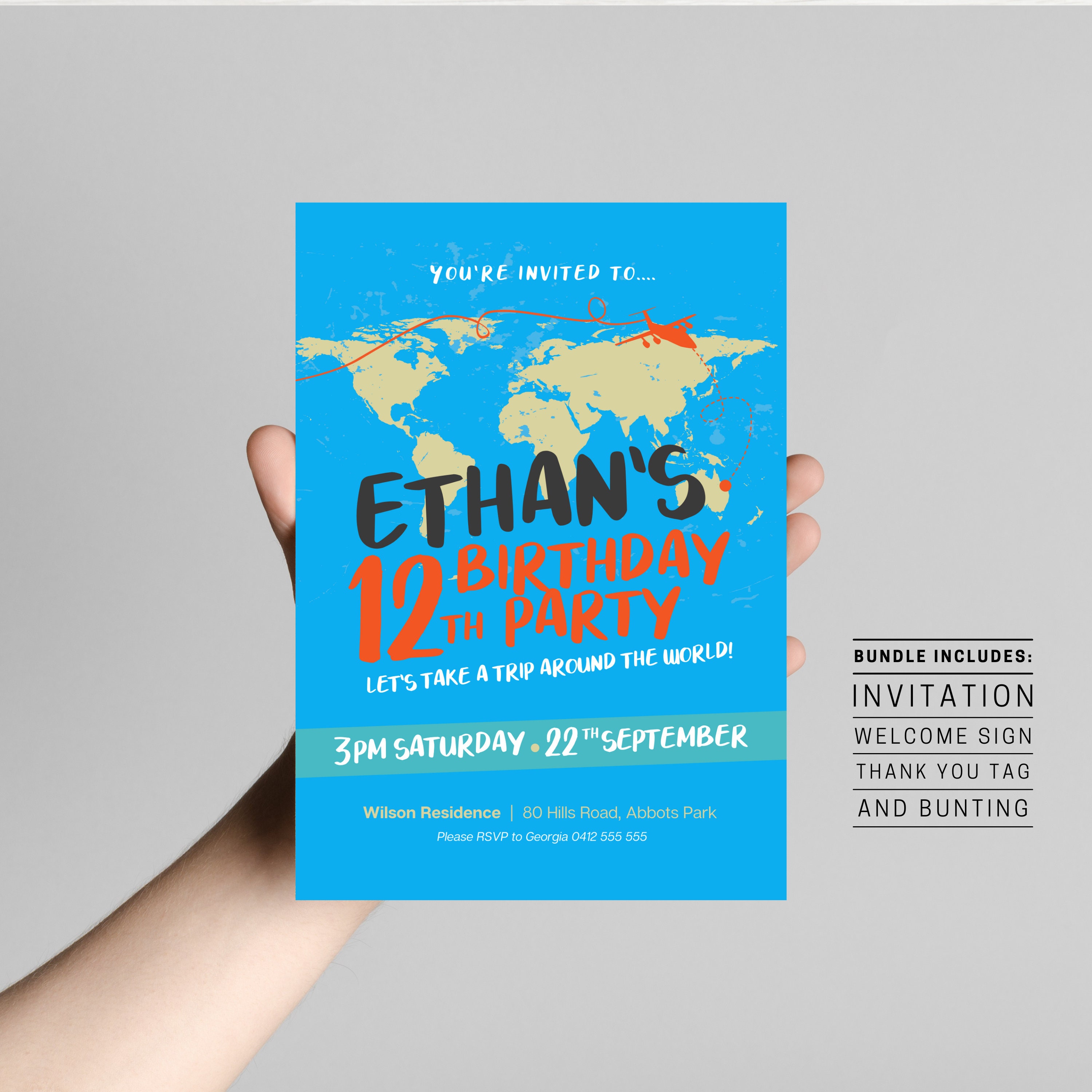 Travel World Map Birthday Invitation BUNDLE | Around the World Invite ...
