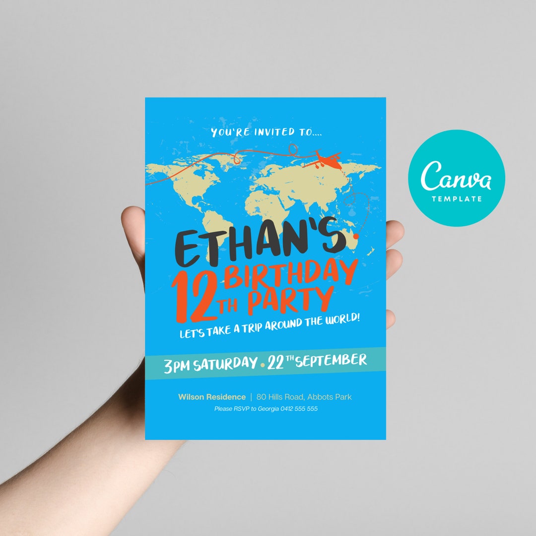Travel World Map Birthday Invitation Around the World Invite - Etsy