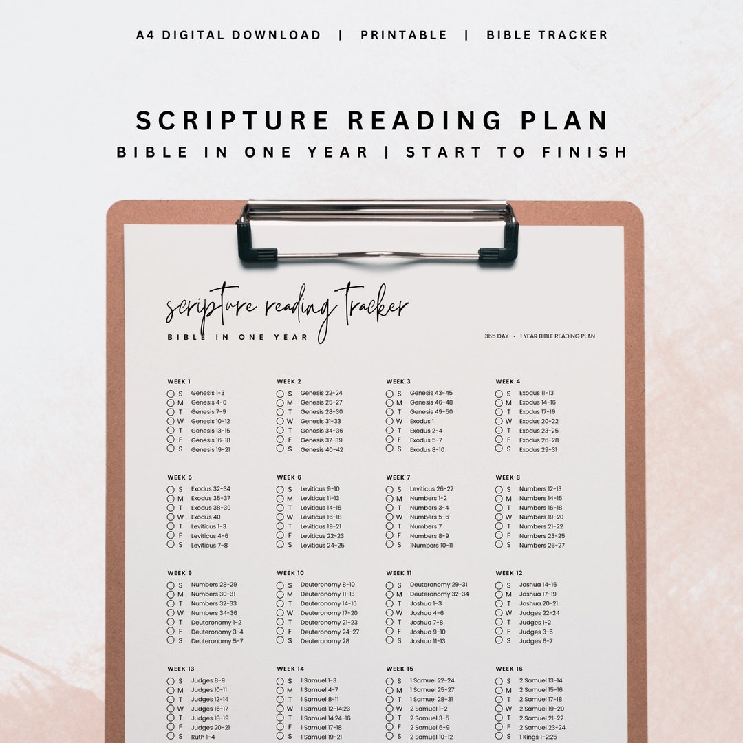 BIBLE in ONE YEAR From Start to Finish | Bible Reading Plan | Scripture Tracker | 52 Week Plan ...