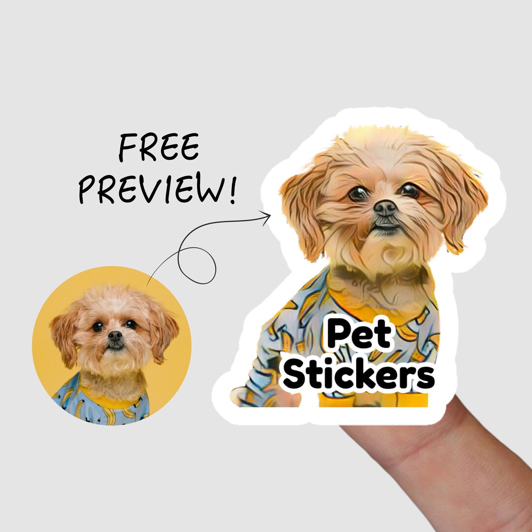 Pet Portrait Stickers | Custom Contour Cut Stickers, Water Resistant ...