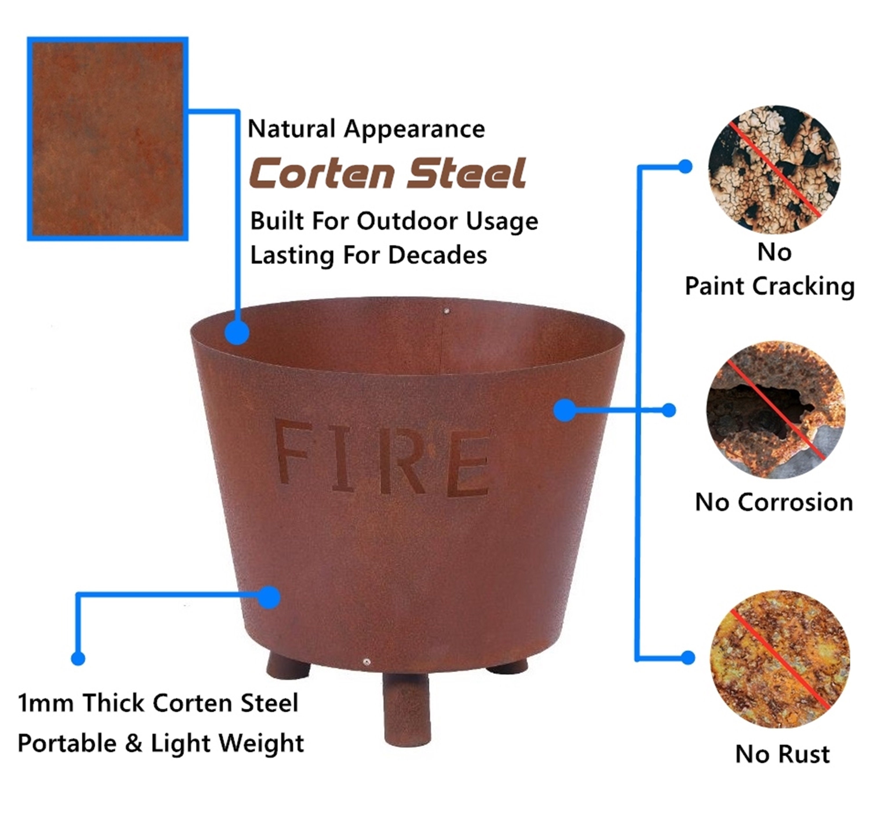 Corten Steel Fire Pit Bucket With Laser Cut 16 Inch Diameter - Etsy