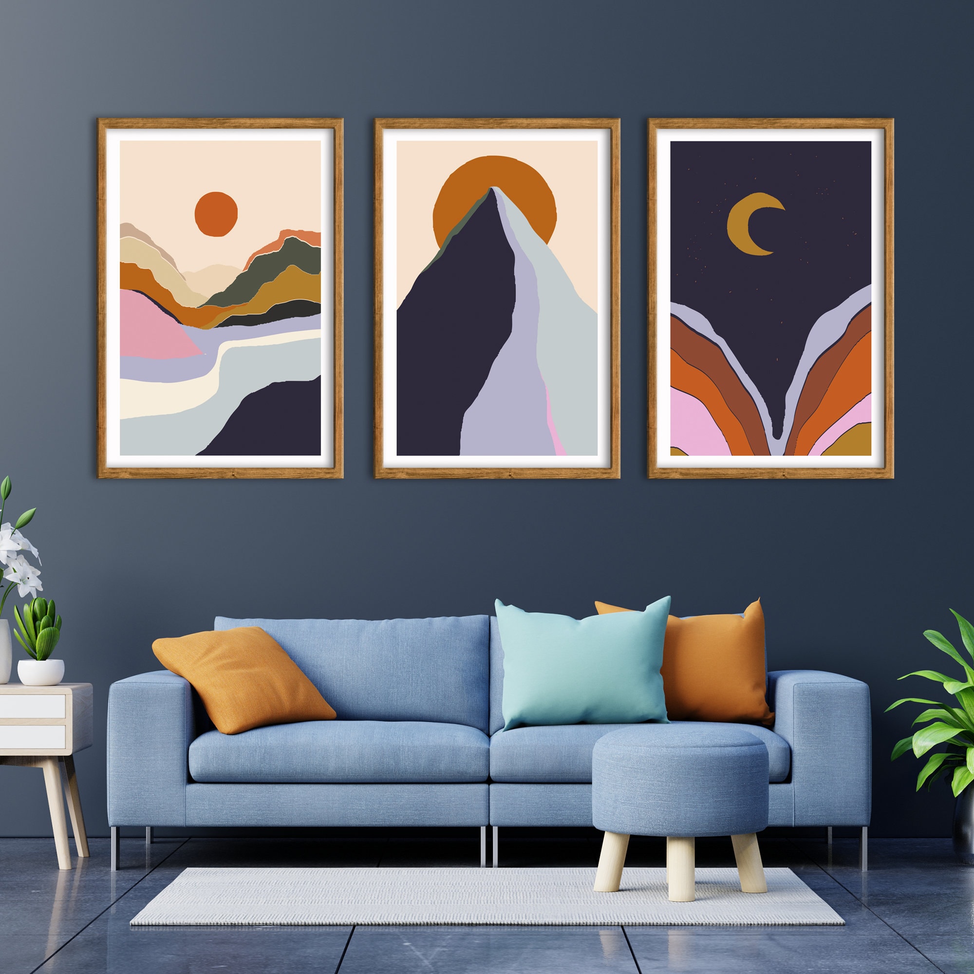 Set of 3 Abstract Landscape Framed Canvas Wall Print Framed | Etsy