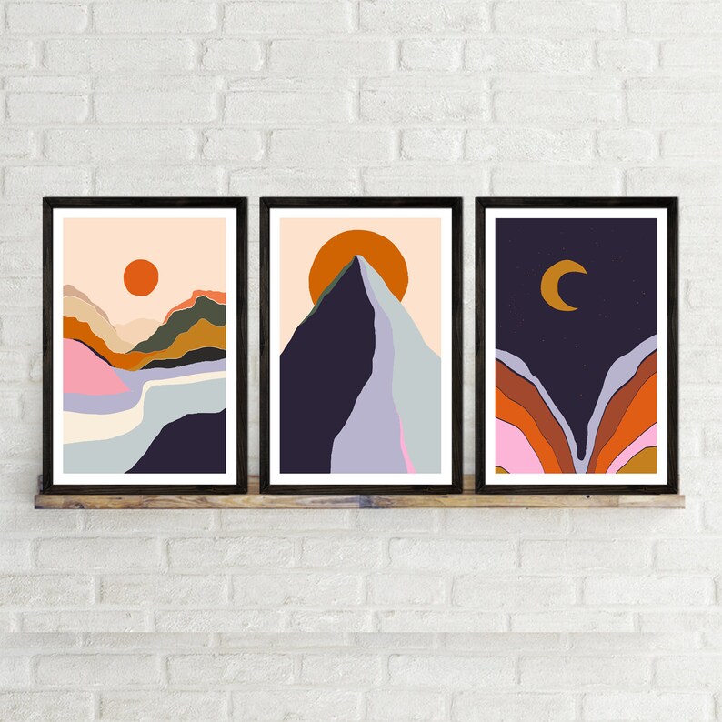 Set of 3 Abstract Landscape Framed Canvas Wall Print / Framed | Etsy